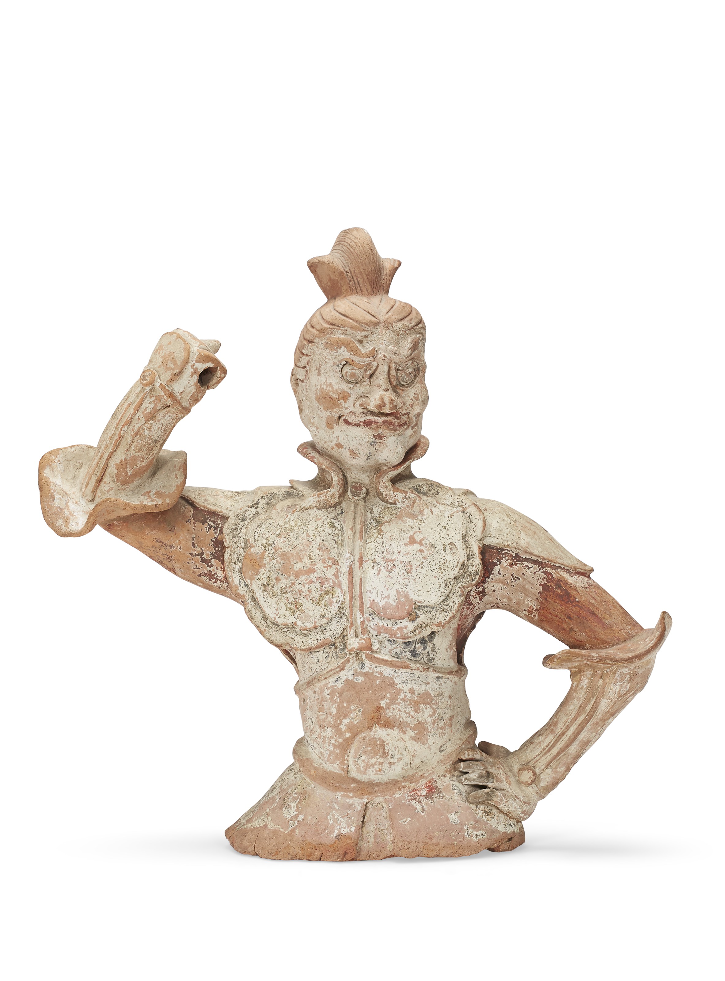 A CHINESE PAINTED POTTERY TORSO OF A LOKAPALA, TANG DYNASTY (618-907 ...