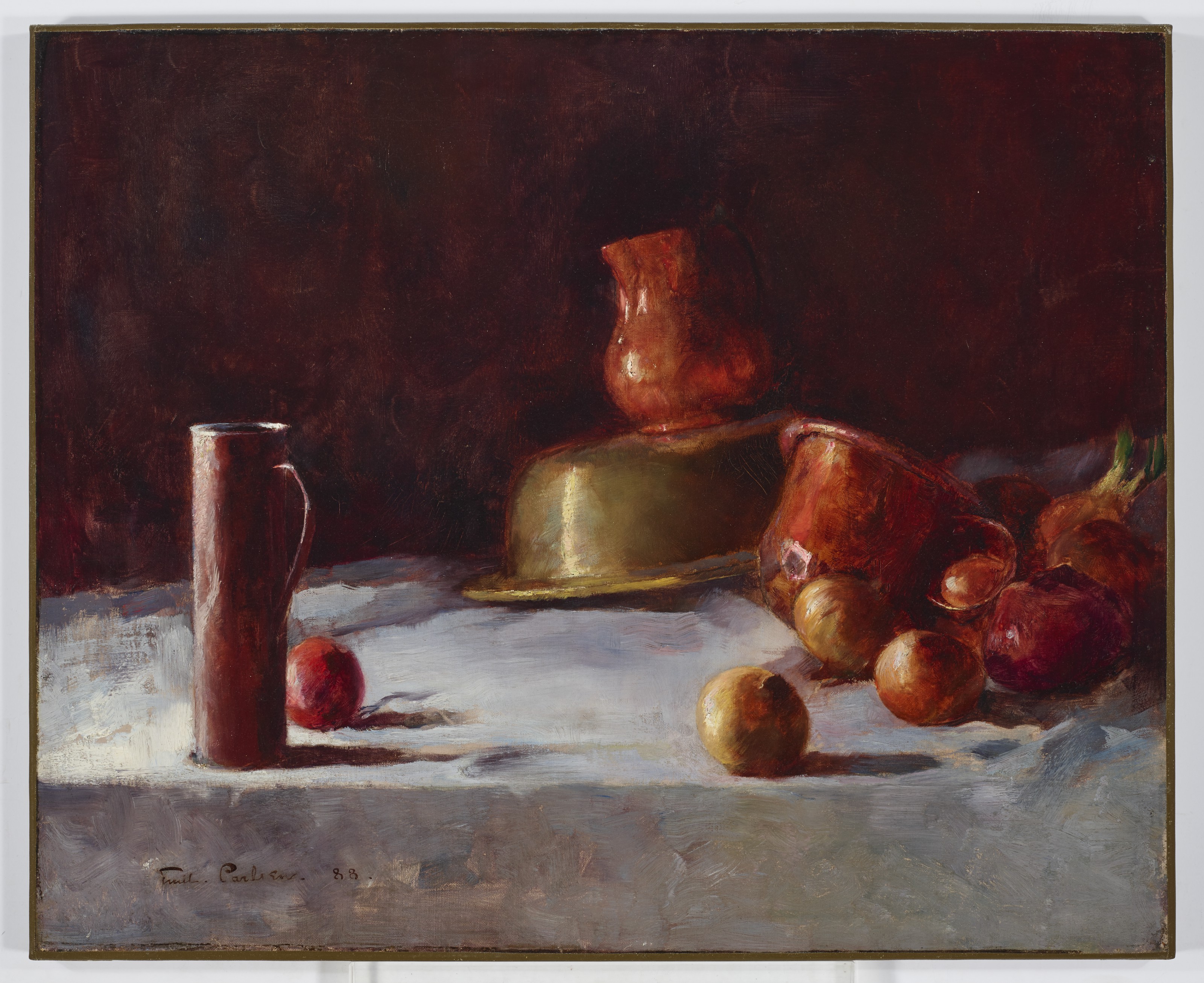 SOREN EMIL CARLSEN (AMERICAN, 1853-1932), Still life with copper, brass ...