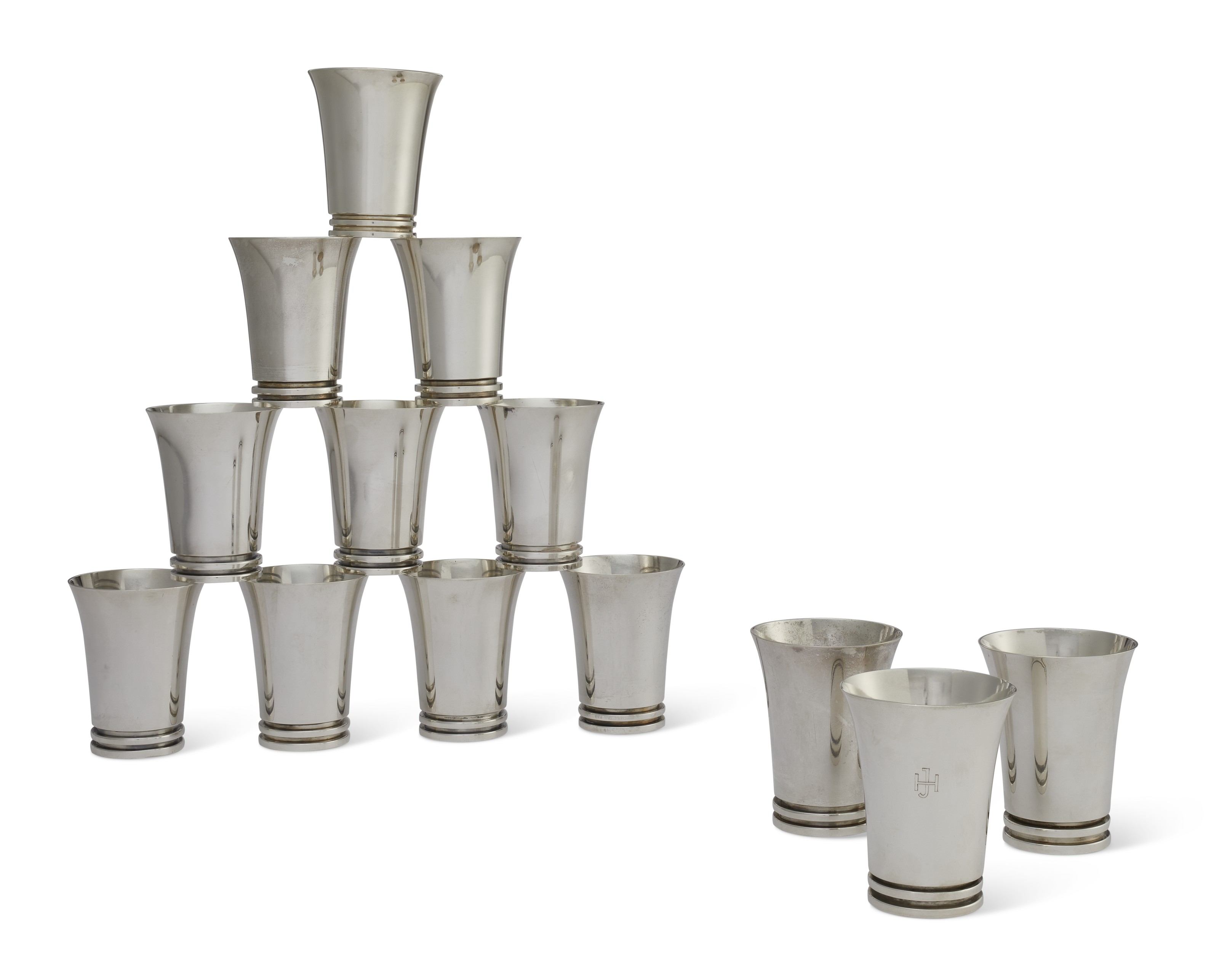 A SET OF THIRTEEN DANISH SILVER BEAKERS, NO. 600A, MARK OF GEORG JENSEN ...