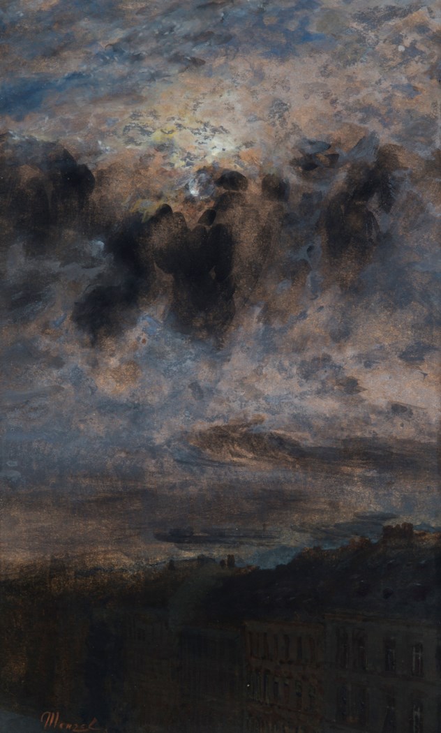 ADOLPH VON MENZEL (German, 1815-1905), Mondschein über den Dächern von ...