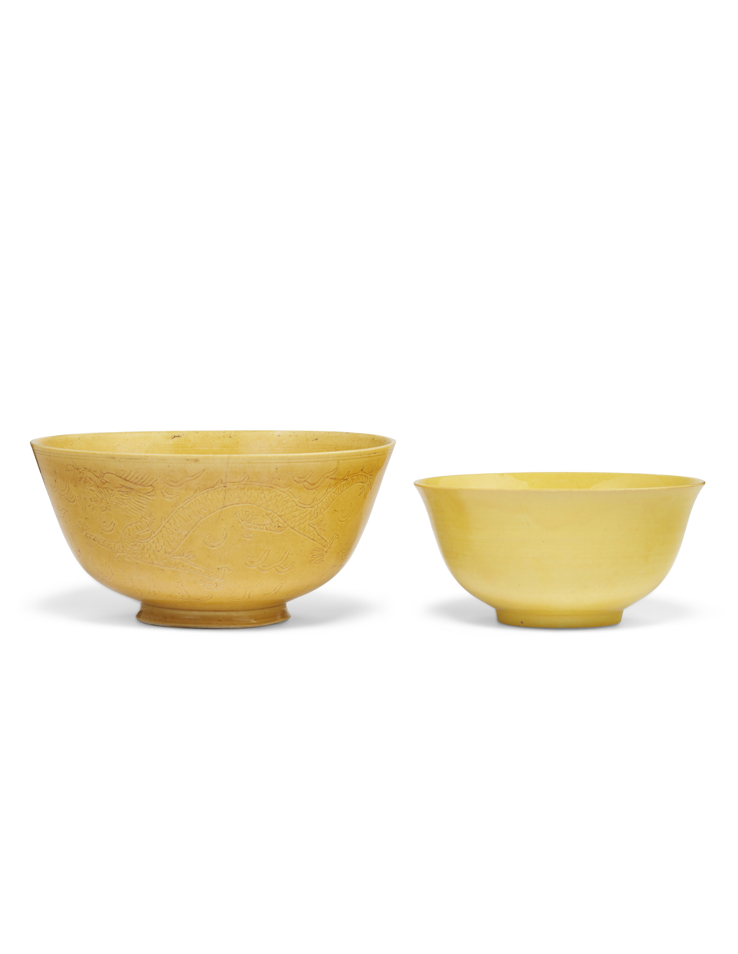 TWO CHINESE YELLOW-GLAZED PORCELAIN BOWLS, QING DYNASTY, 18TH/19TH ...