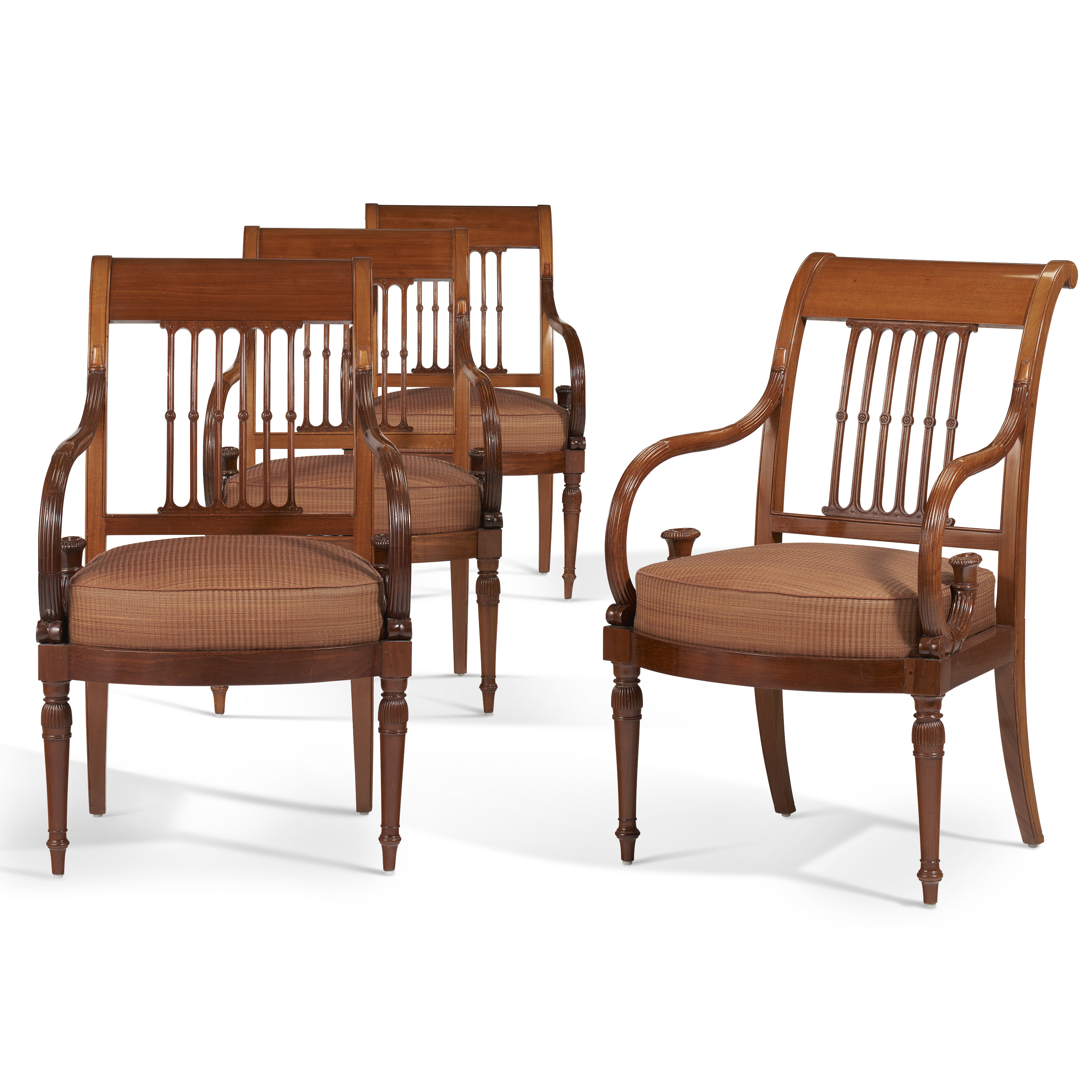 A SET OF FOUR CONSULAT MAHOGANY FAUTEUILS, BY JACOB FRERES, CIRCA 1800 ...