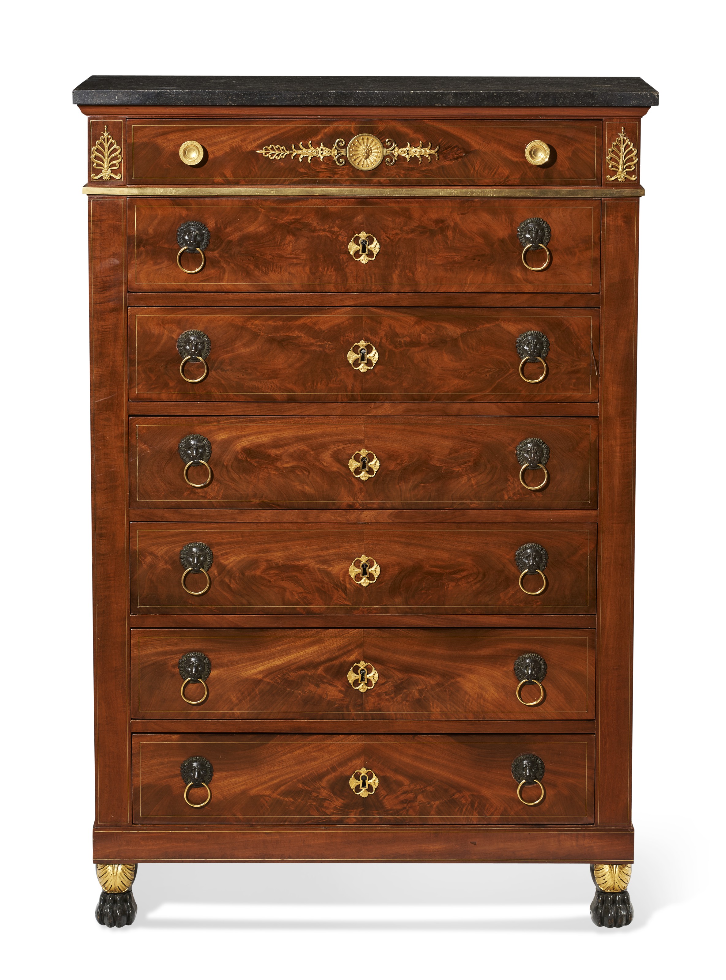 A CONSULAT ORMOLU-MOUNTED AND BRASS-INLAID MAHOGANY SEMAINIER, IN THE ...