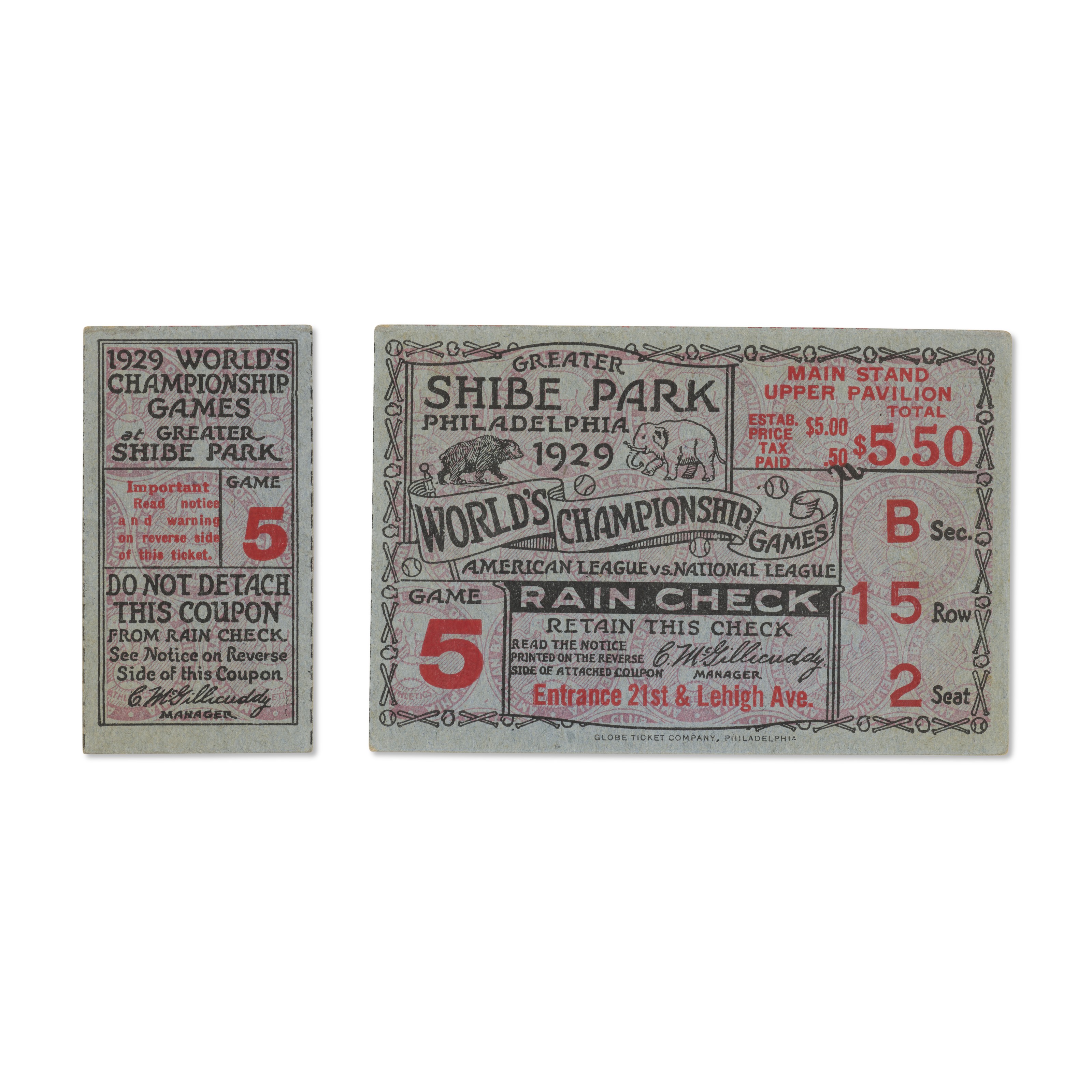 1929 World Series Game (5) ticket stub - Series clinching game ...