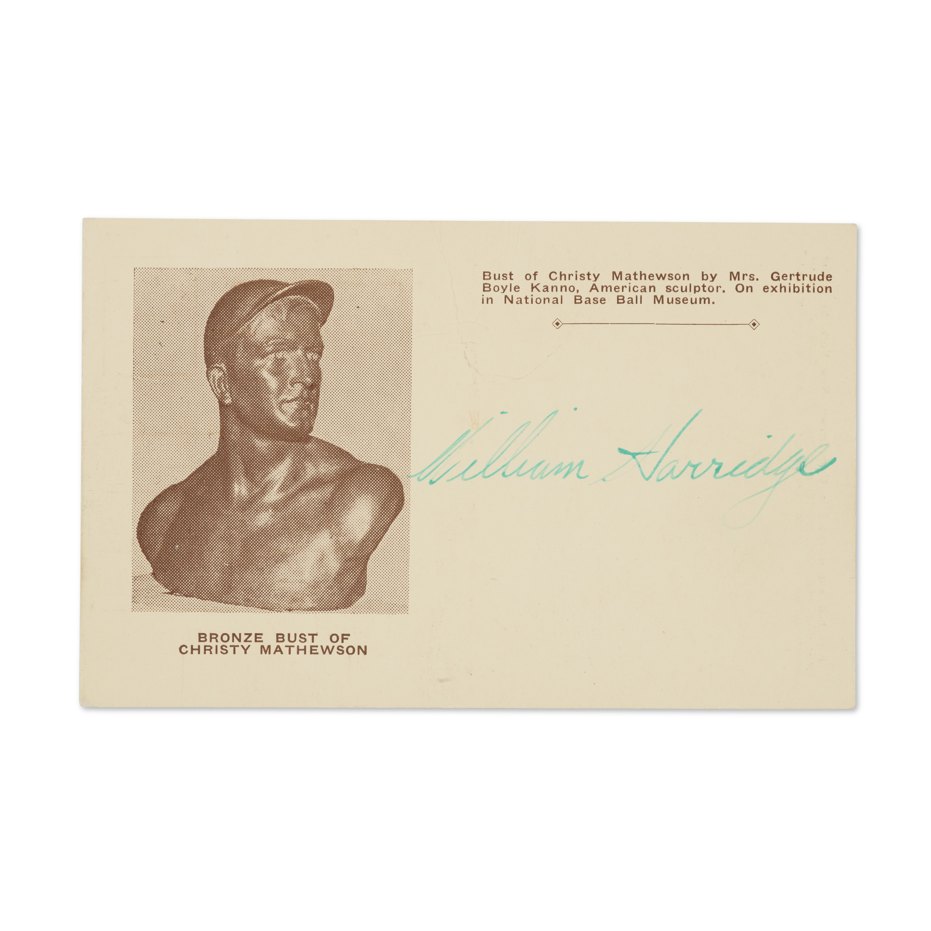 William Harridge Autographed Sepia Tone Hall of Fame Plaque Postcard c ...