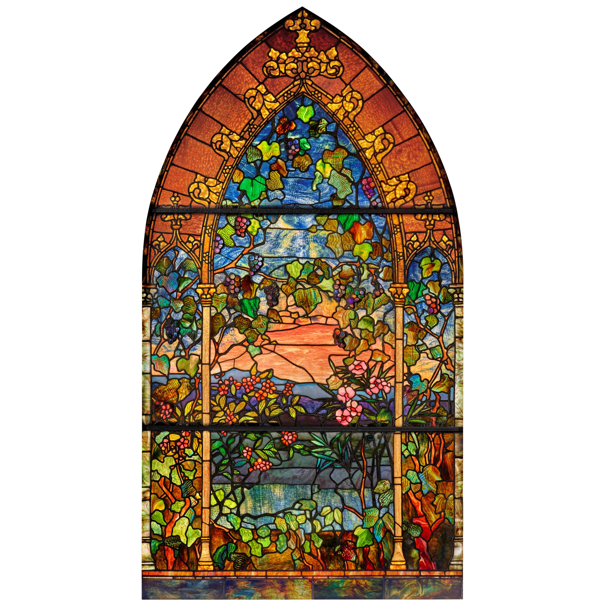 TIFFANY STUDIOS, 'Witness to the Divine' Landscape window from the ...
