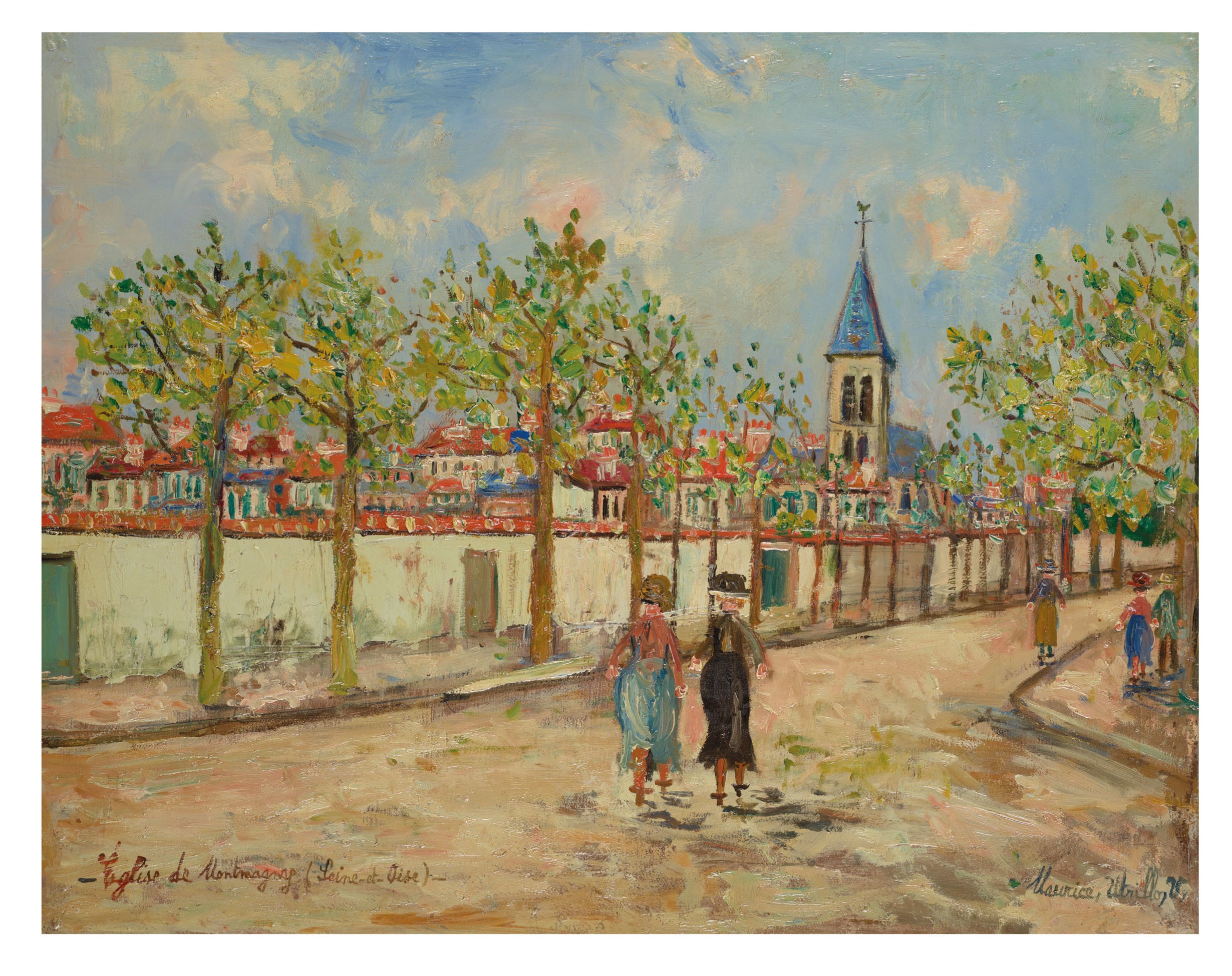 Maurice Utrillo (1883-1955), Avenue des tilleuls, l'église de Montmagny ...