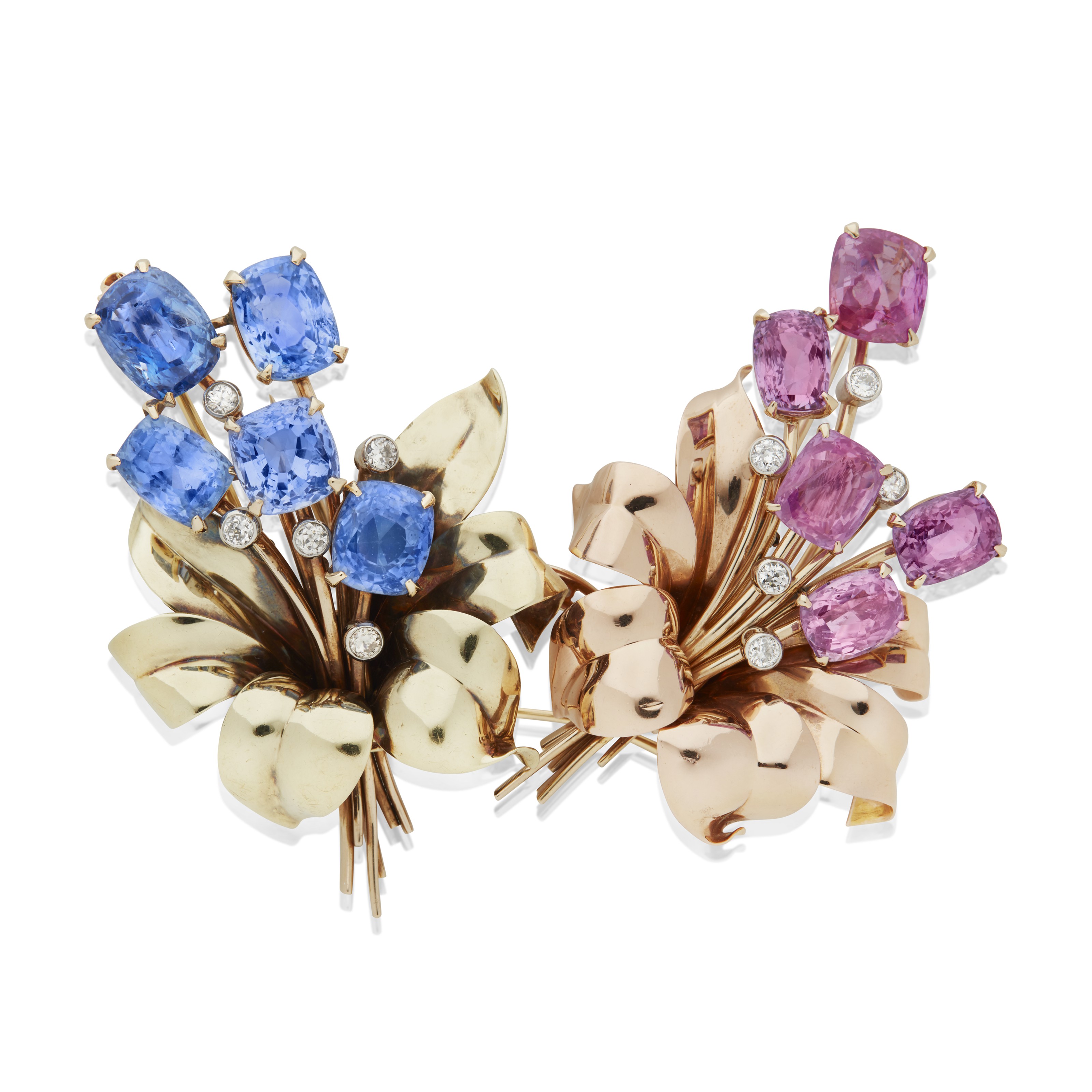 BROCHE DOUBLE CLIPS RÉTRO SAPHIRS, SAPHIRS DE COULEUR ET DIAMANTS ...