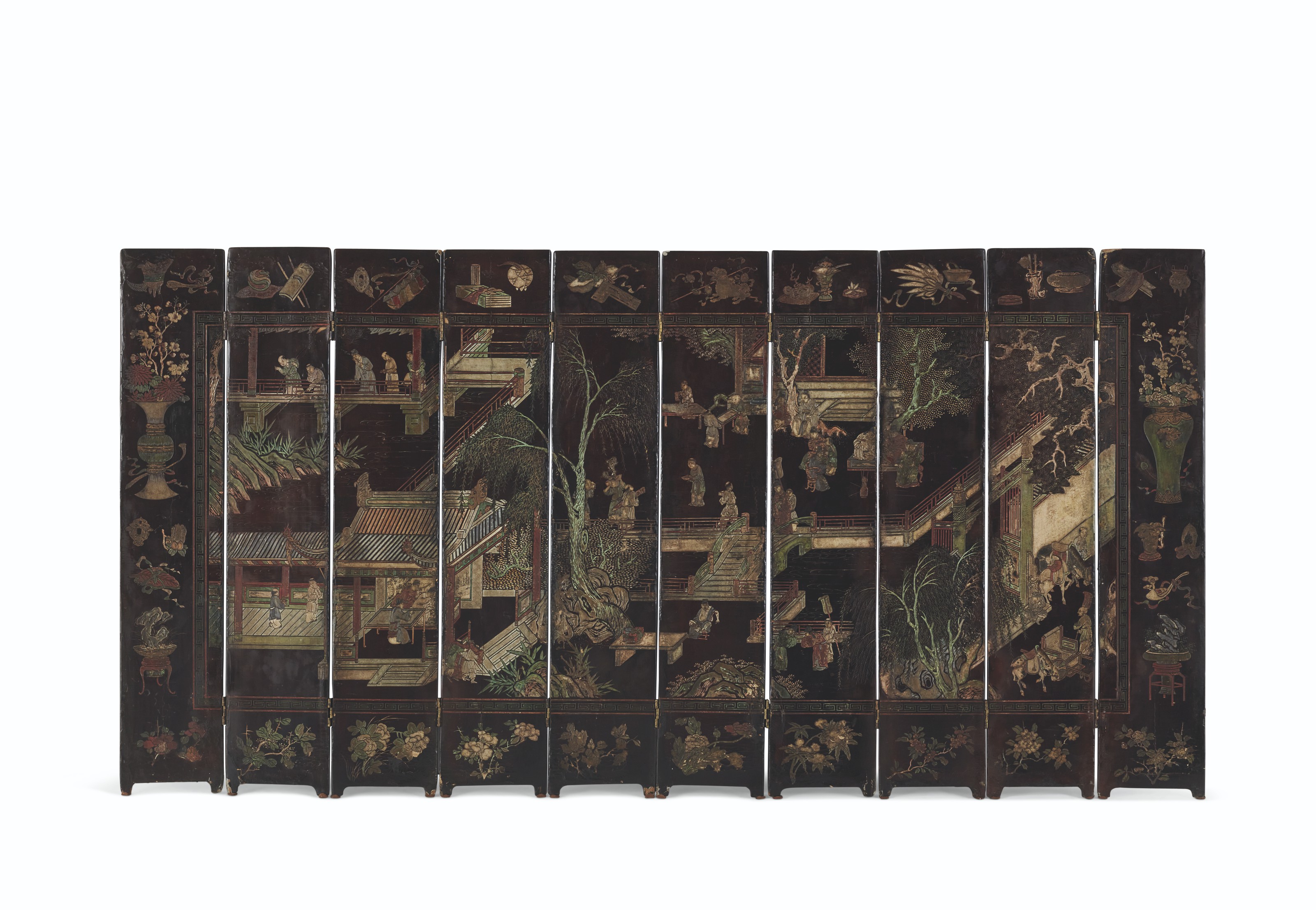 PARAVENT A DIX FEUILLES EN LAQUE DE COROMANDEL, CHINE, DYNASTIE QING ...
