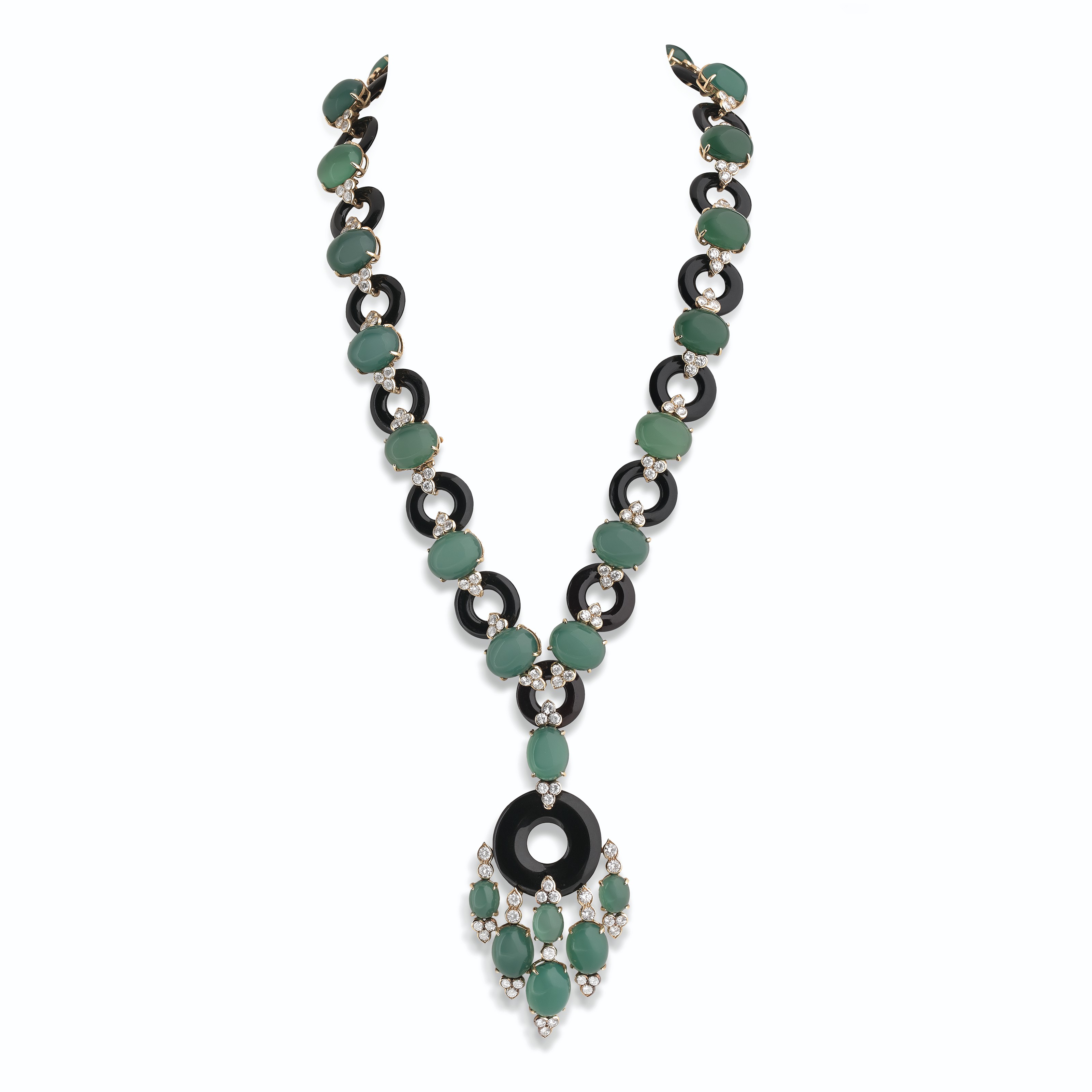 VAN CLEEF & ARPELS ENSEMBLE TRANSFORMABLE SAUTOIR ET BOUCLES D'OREILLES ...