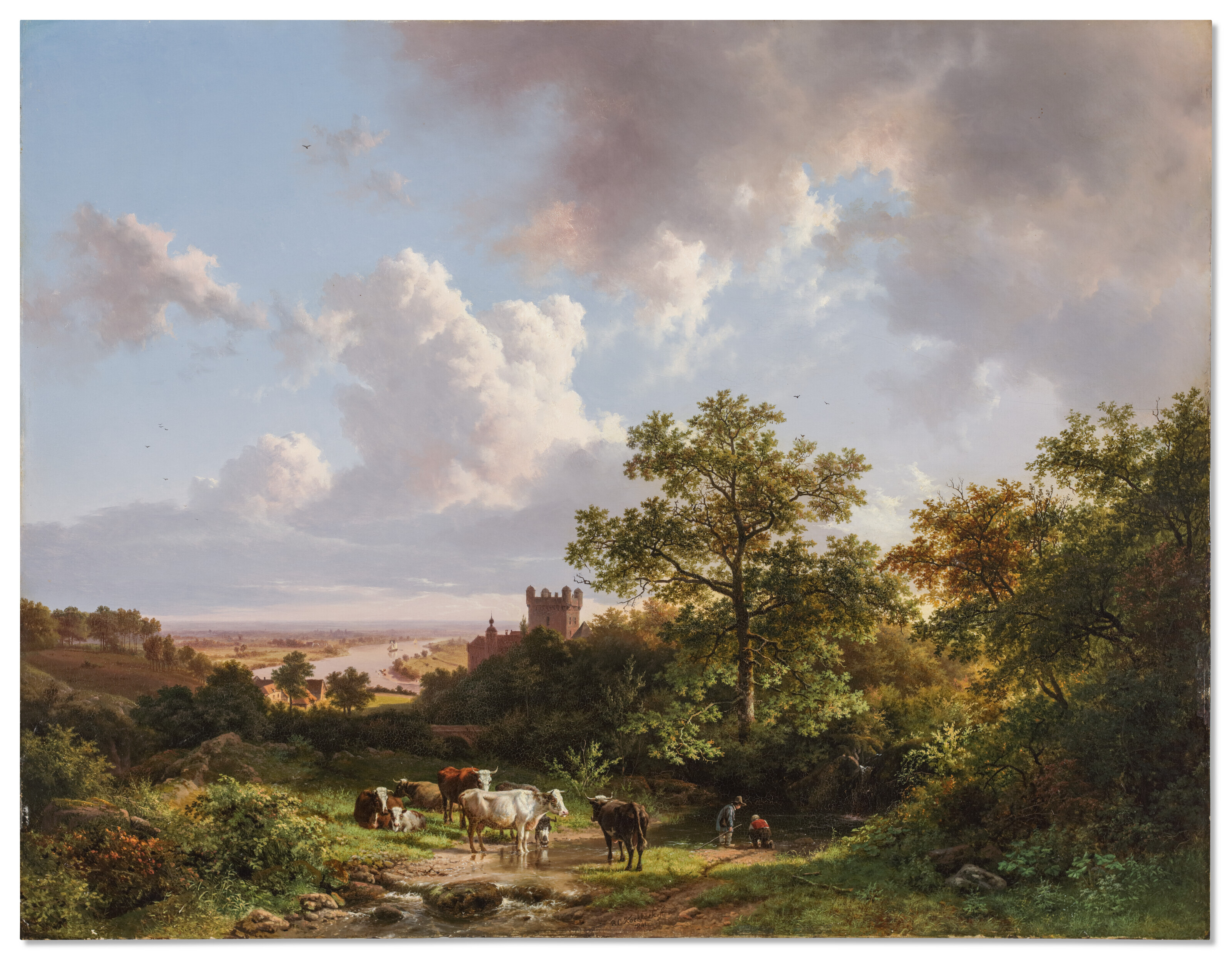 BAREND CORNELIS KOEKKOEK (1803-1862), A panoramic landscape with a view ...