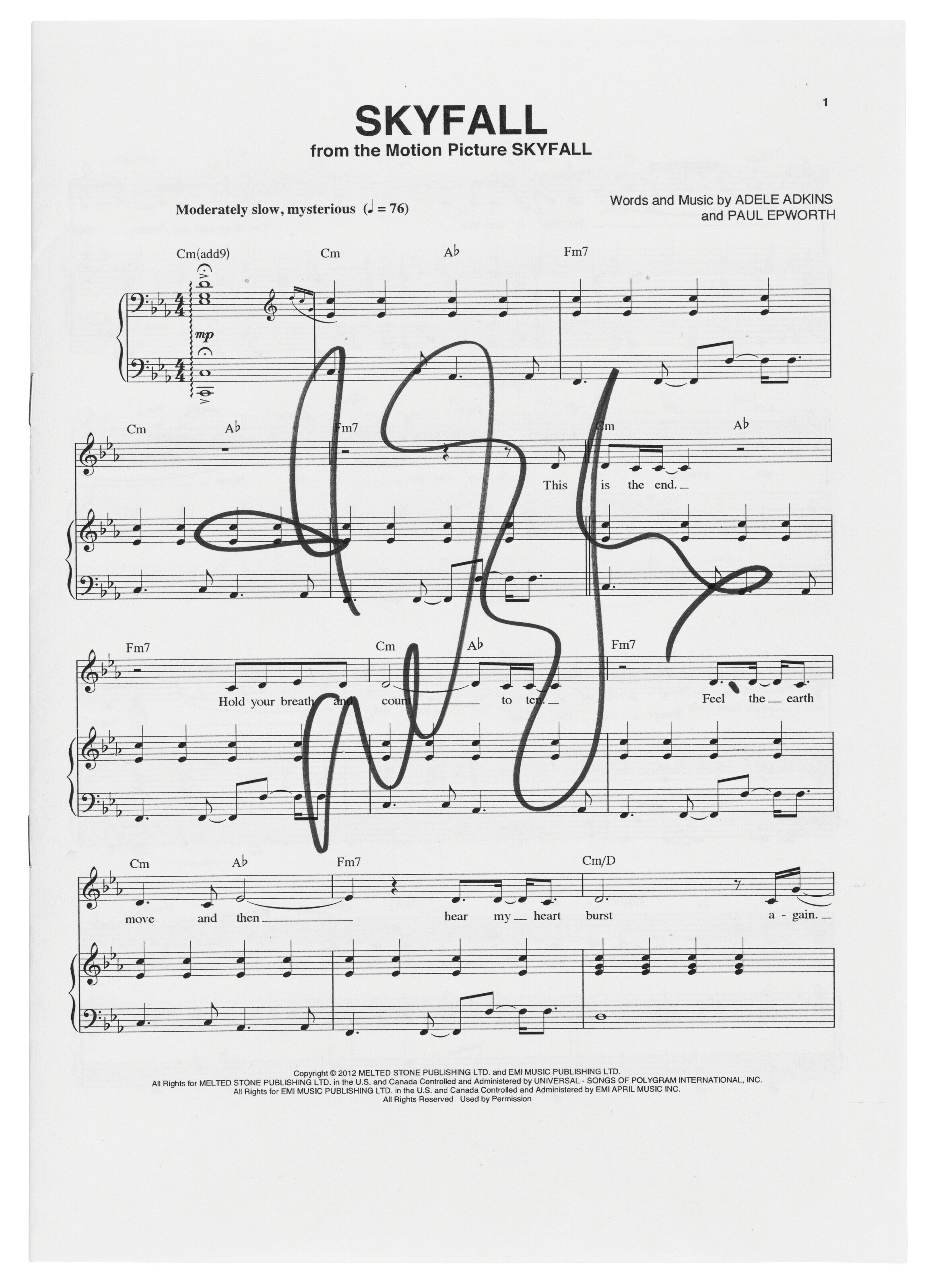SKYFALL (2012), SKYFALL SONG SCORE, SIGNED BY ADELE | Christie’s