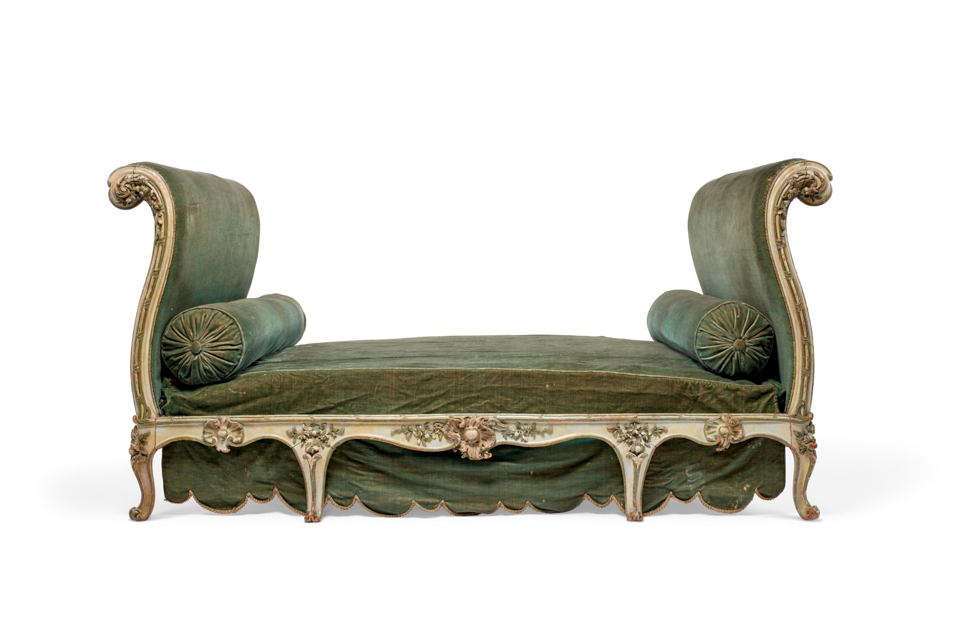 A LOUIS XV GREEN, WHITE AND POLYCHROME-PAINTED ‘LIT A LA TURQUE ...