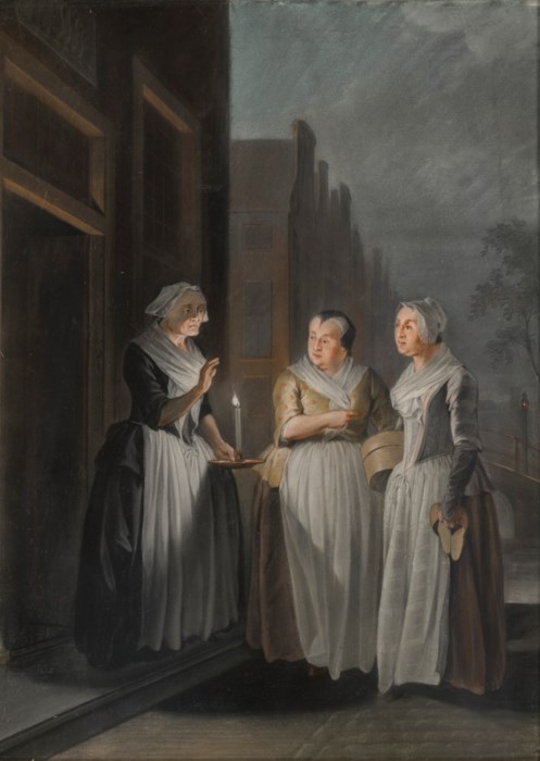 JACOBUS BUYS (AMSTERDAM 1724-1801), Three women talking at night in a ...