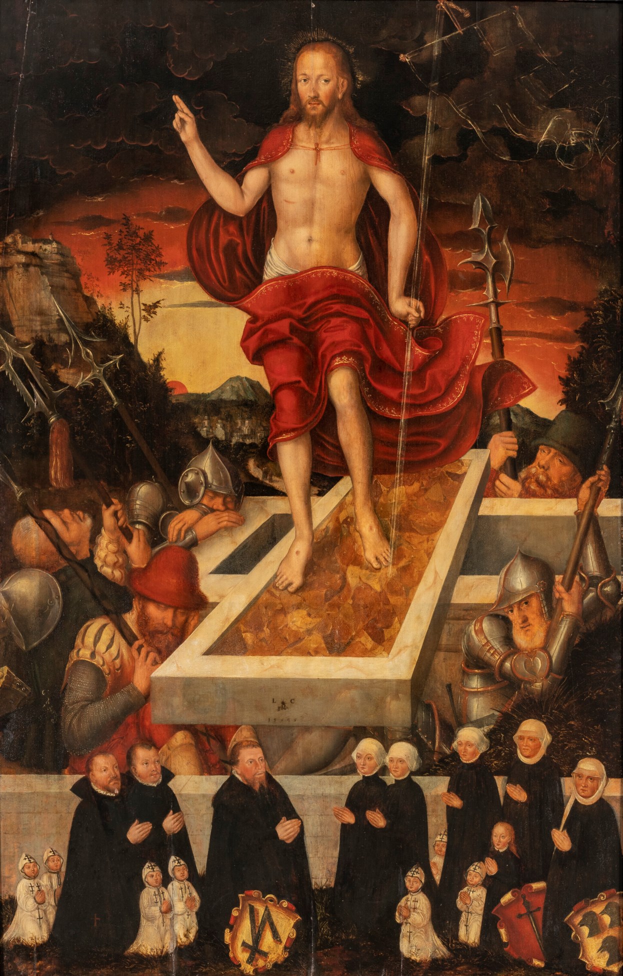 LUCAS CRANACH THE YOUNGER (WITTENBERG 1515-1586 WEIMAR), An epitaph: The Resurrected Christ with ...