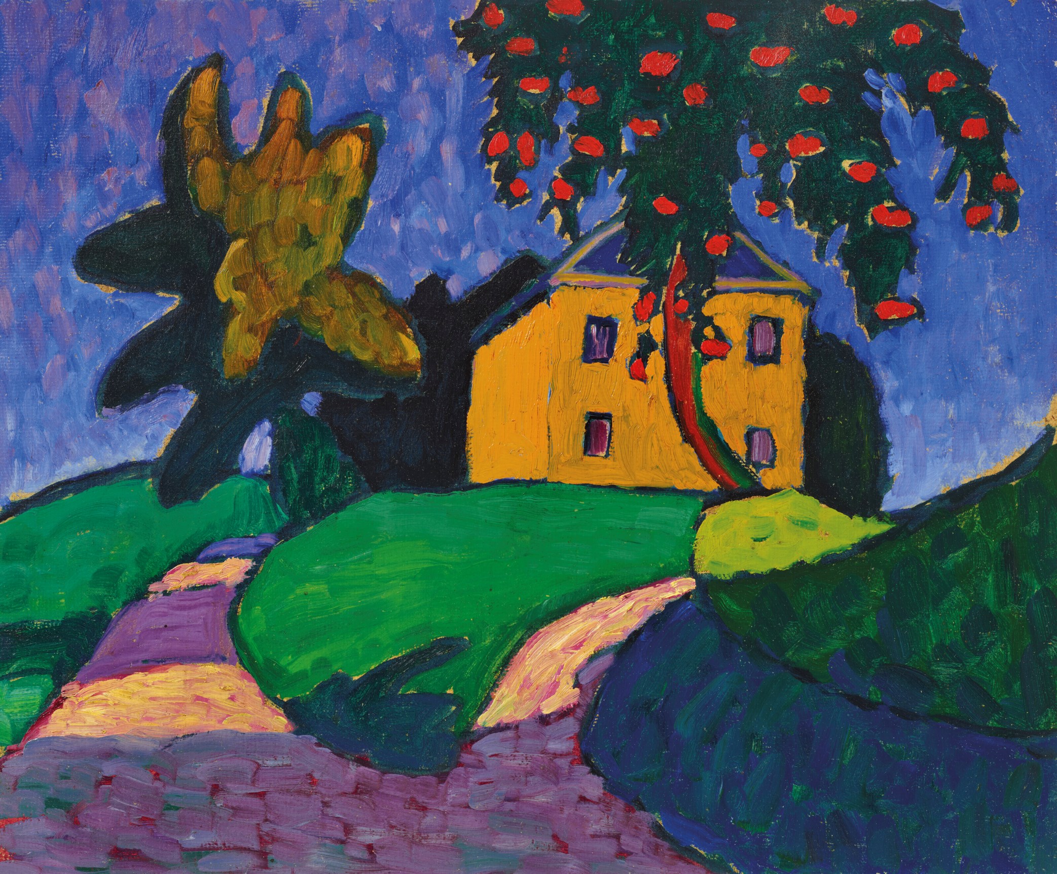 GABRIELE MÜNTER (1877-1962), Gelbes Haus mit Apfelbaum (recto ...
