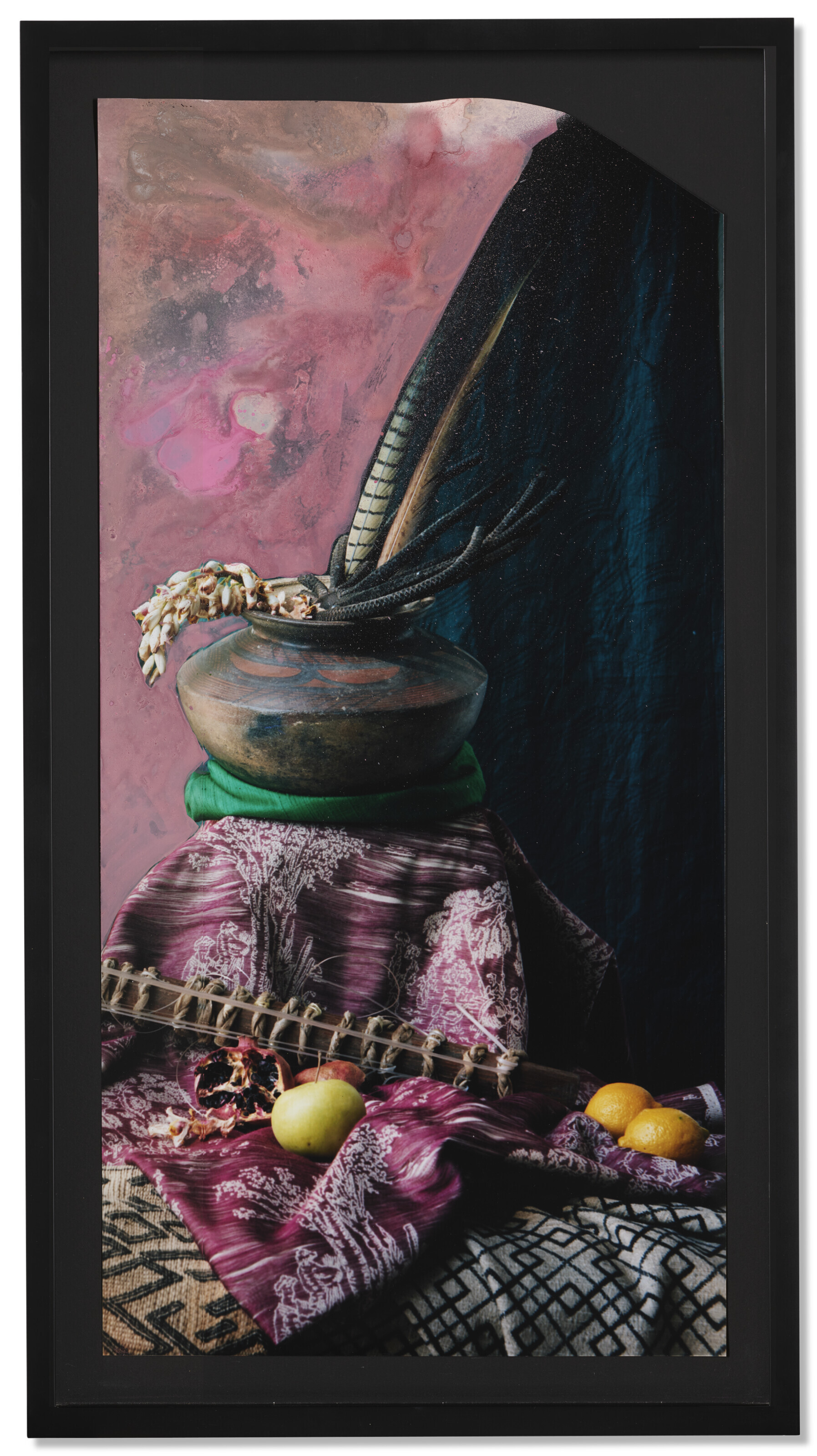 CHLOE SELLS (B. 1976), Two feathers, two lemons, apples, flowers and ...