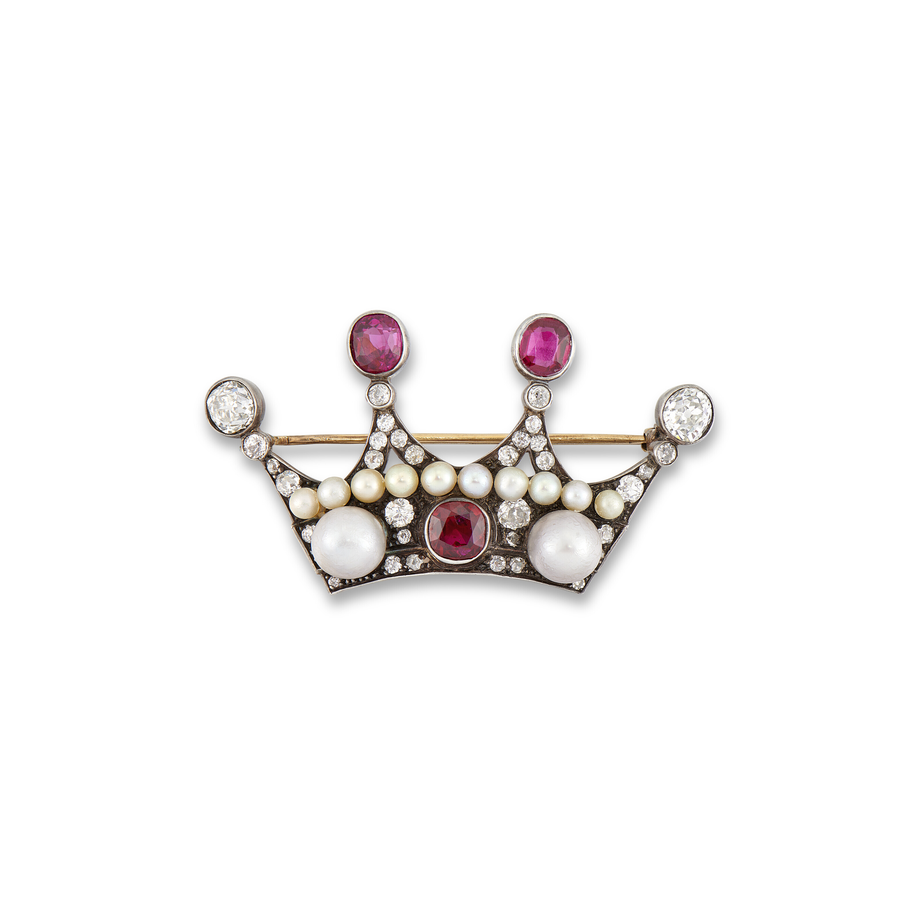 LATE 19TH CENTURY RUBY, SYNTHETIC RUBY, DIAMOND AND PEARL CORONET ...