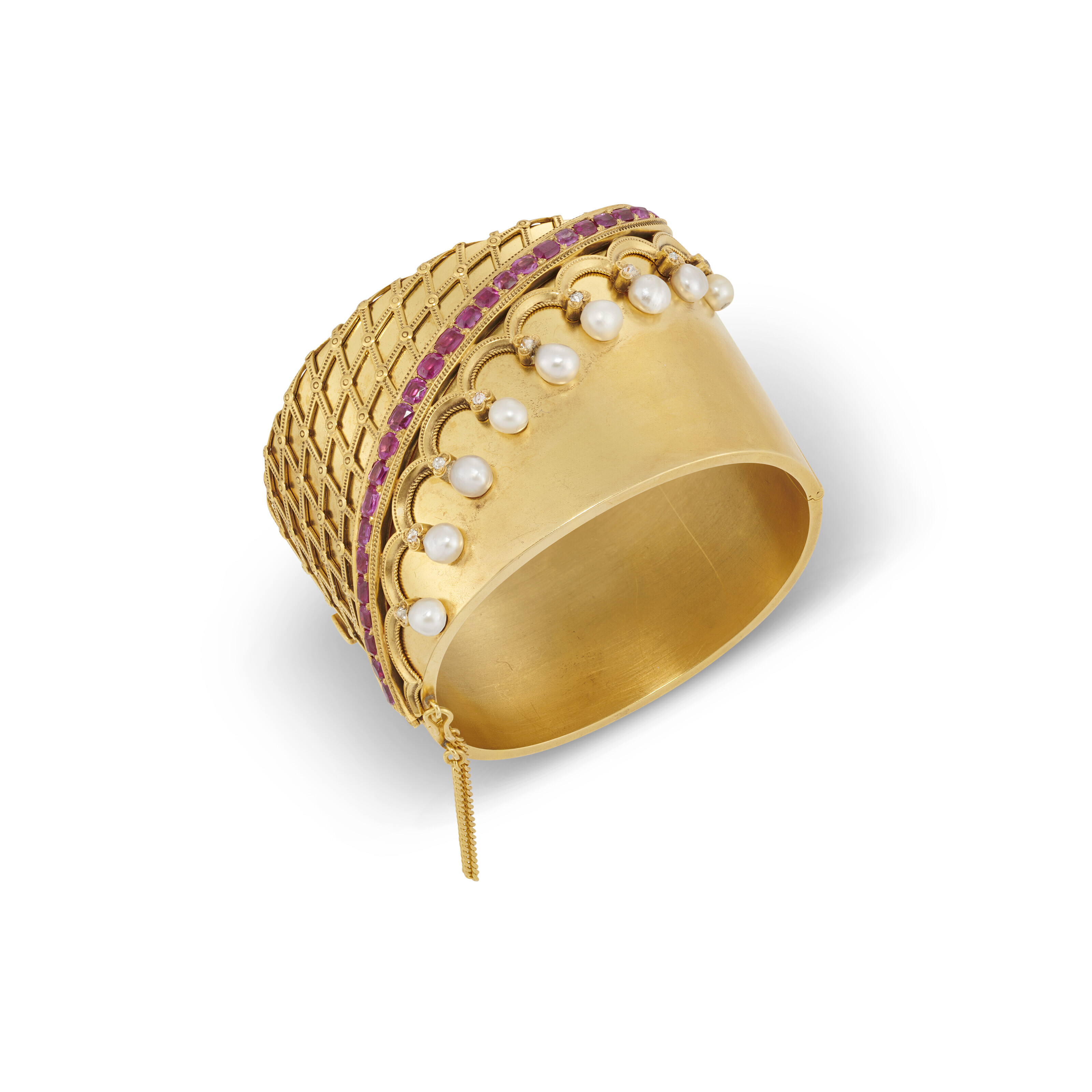 EARLY 20TH CENTURY GOLD, PEARL, RUBY AND DIAMOND BANGLE, | Christie’s