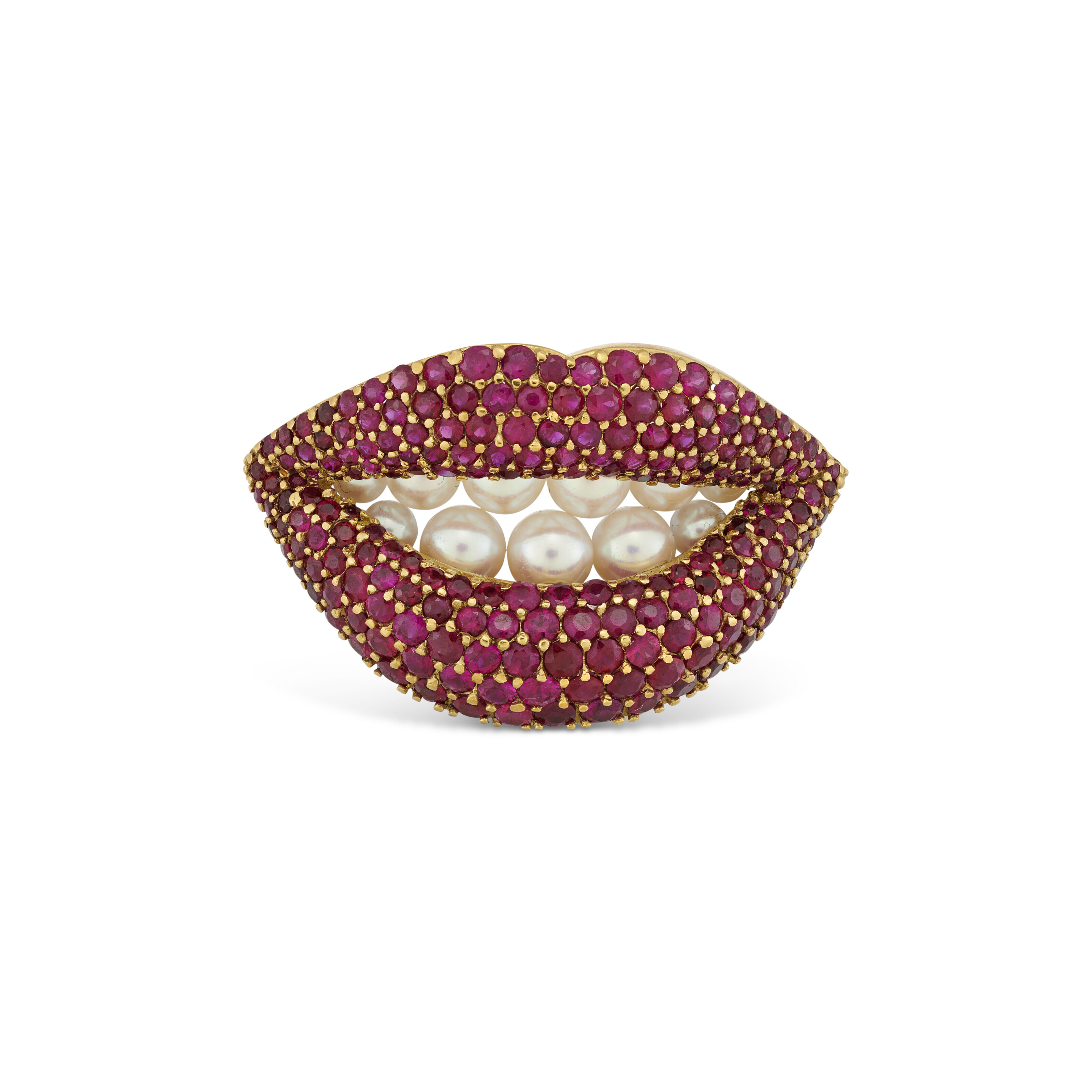 HENRYK KASTON FOR SALVADOR DALI CULTURED PEARL AND RUBY LIPS BROOCH ...