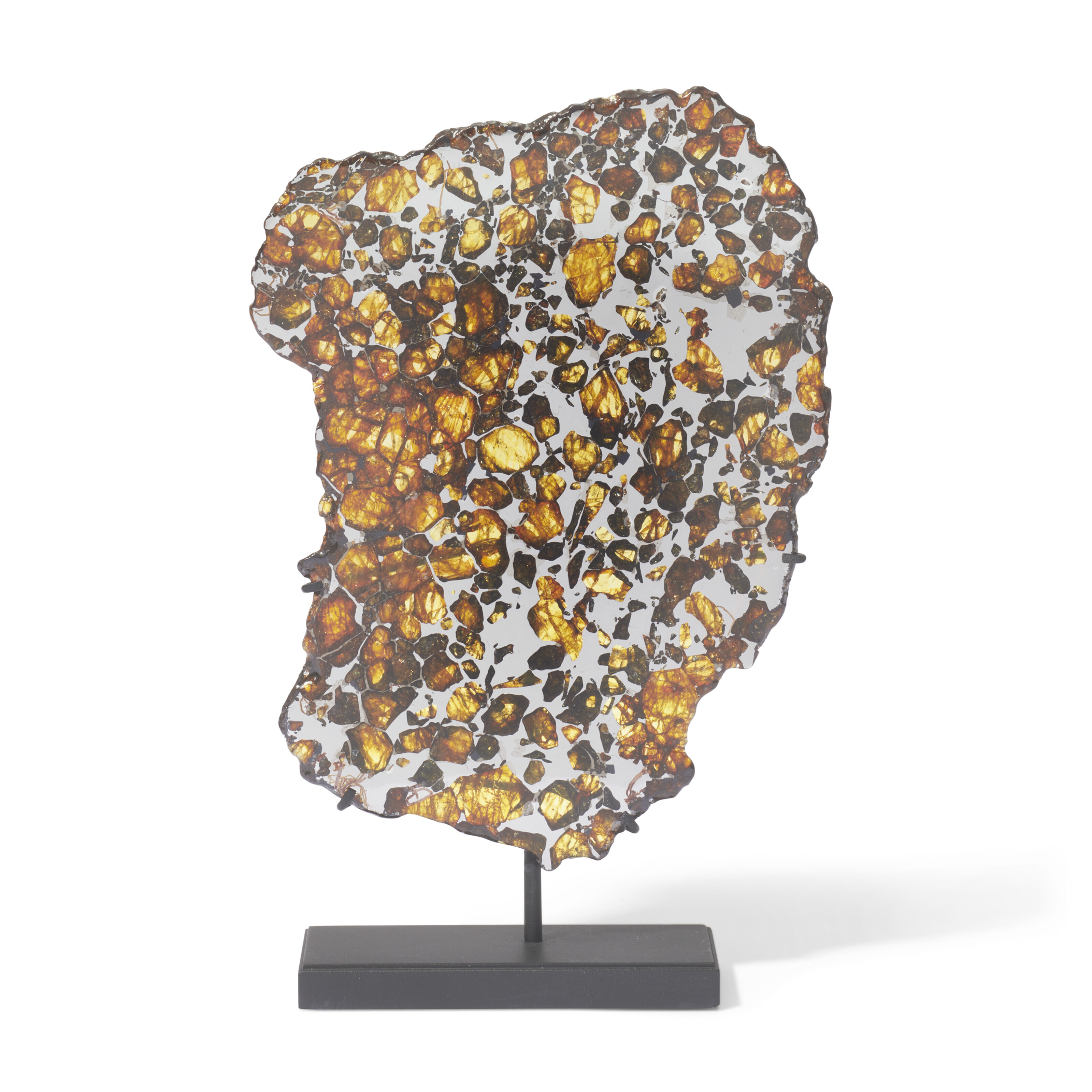 EXTRATERRESTRIAL PERIDOT IN COMPLETE SLICE OF AN IMILAC PALLASITE ...