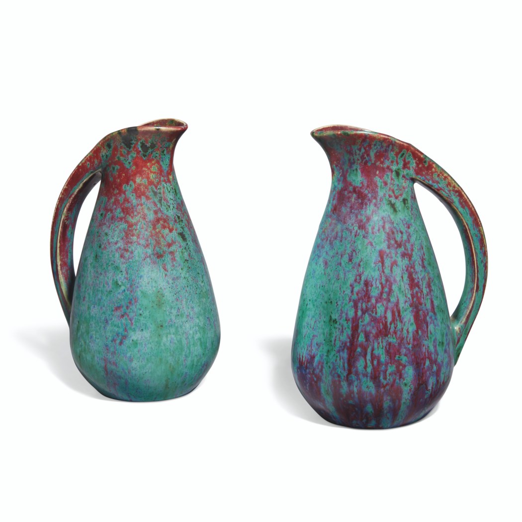 A PAIR OF FRENCH STONEWARE EWERS BY PIERRE-ADRIEN DALPAYRAT, CIRCA 1900 ...