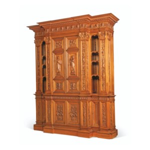 AN ITALIAN RENAISSANCE-REVIVAL FRUITWOOD AND WALNUT LARGE BOOKCASE ...