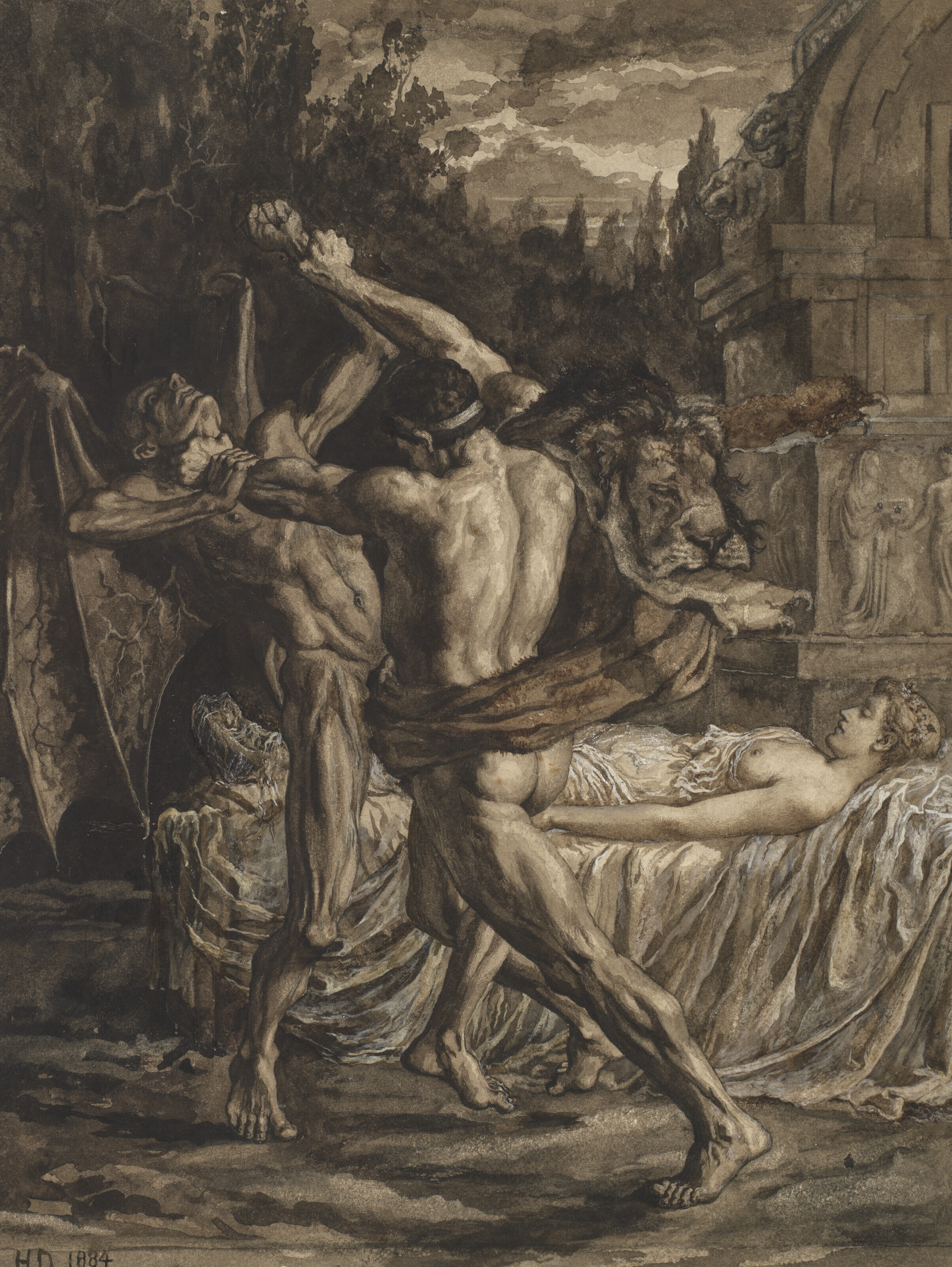HERBERT THOMAS DICKSEE (1862-1942), Hercules wrestling with Death for ...