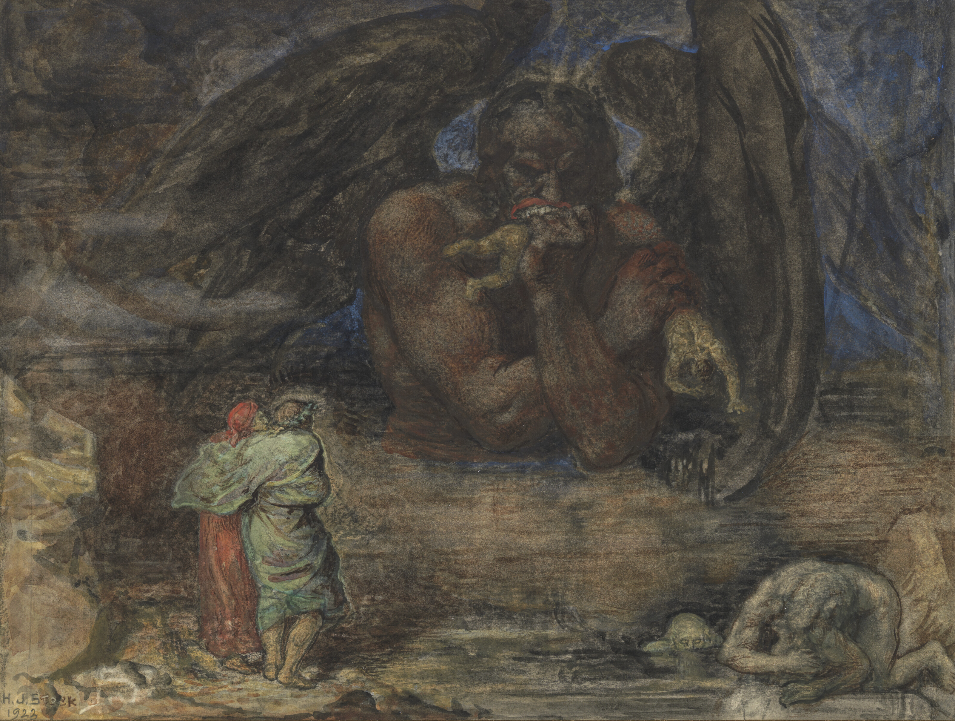 HENRY JOHN STOCK (1853-1930), Dante and Virgil encounter Lucifer in ...