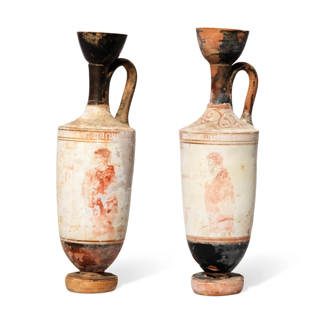 TWO ATTIC WHITE-GROUND LEKYTHOI, ATTRIBUTED TO THE CARLSBERG PAINTER ...