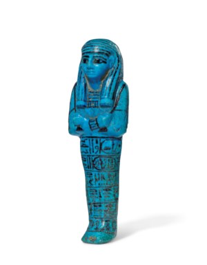 AN EGYPTIAN BRIGHT BLUE FAIENCE SHABTI FOR SETY I, NEW KINGDOM, 19TH ...
