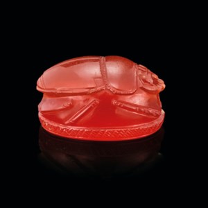 AN ETRUSCAN CARNELIAN SCARAB WITH HERCLE AND SERPENT, CIRCA EARLY 4TH ...