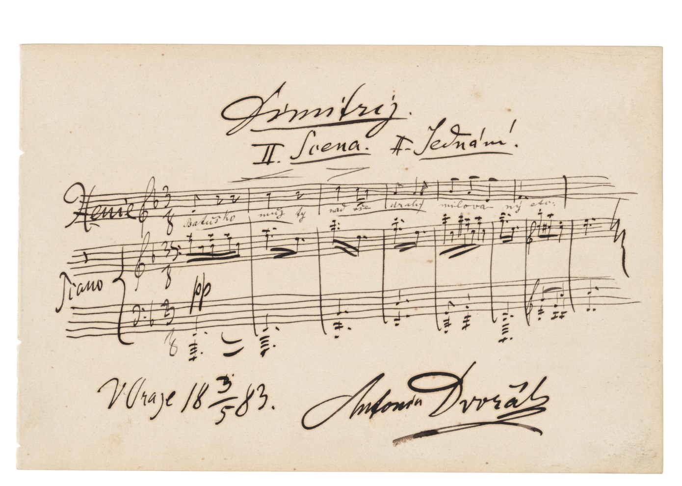 DVORAK, Antonín (1841-1904), Autograph musical quotation signed ...