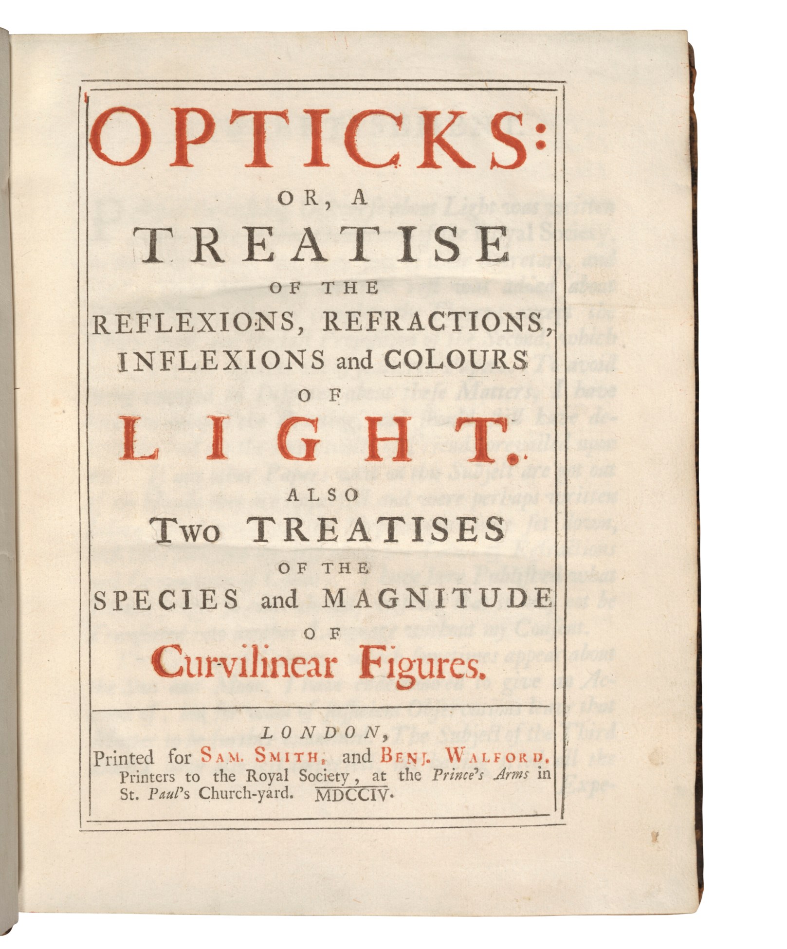 NEWTON, Isaac, Sir (1642-1727), Opticks: or, a Treatise of the ...