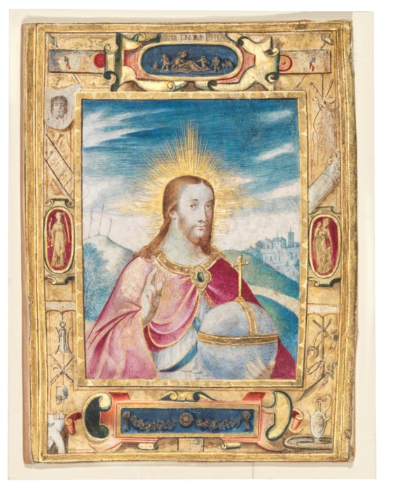 Francesco da Castello (active c.1541-1621), Salvator Mundi, illuminated ...