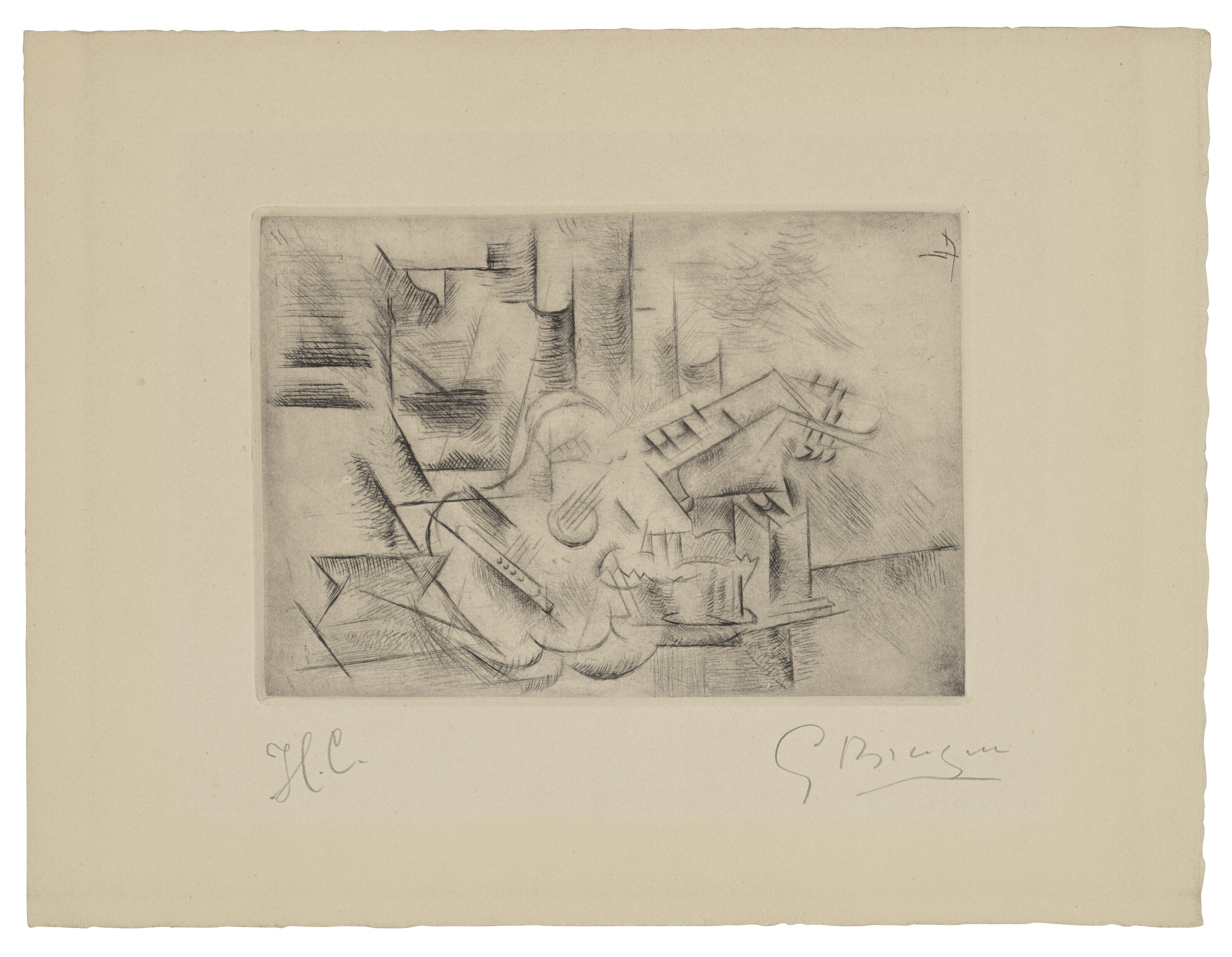 GEORGES BRAQUE (1882-1963), Petite guitare cubiste (Guitare sur une ...
