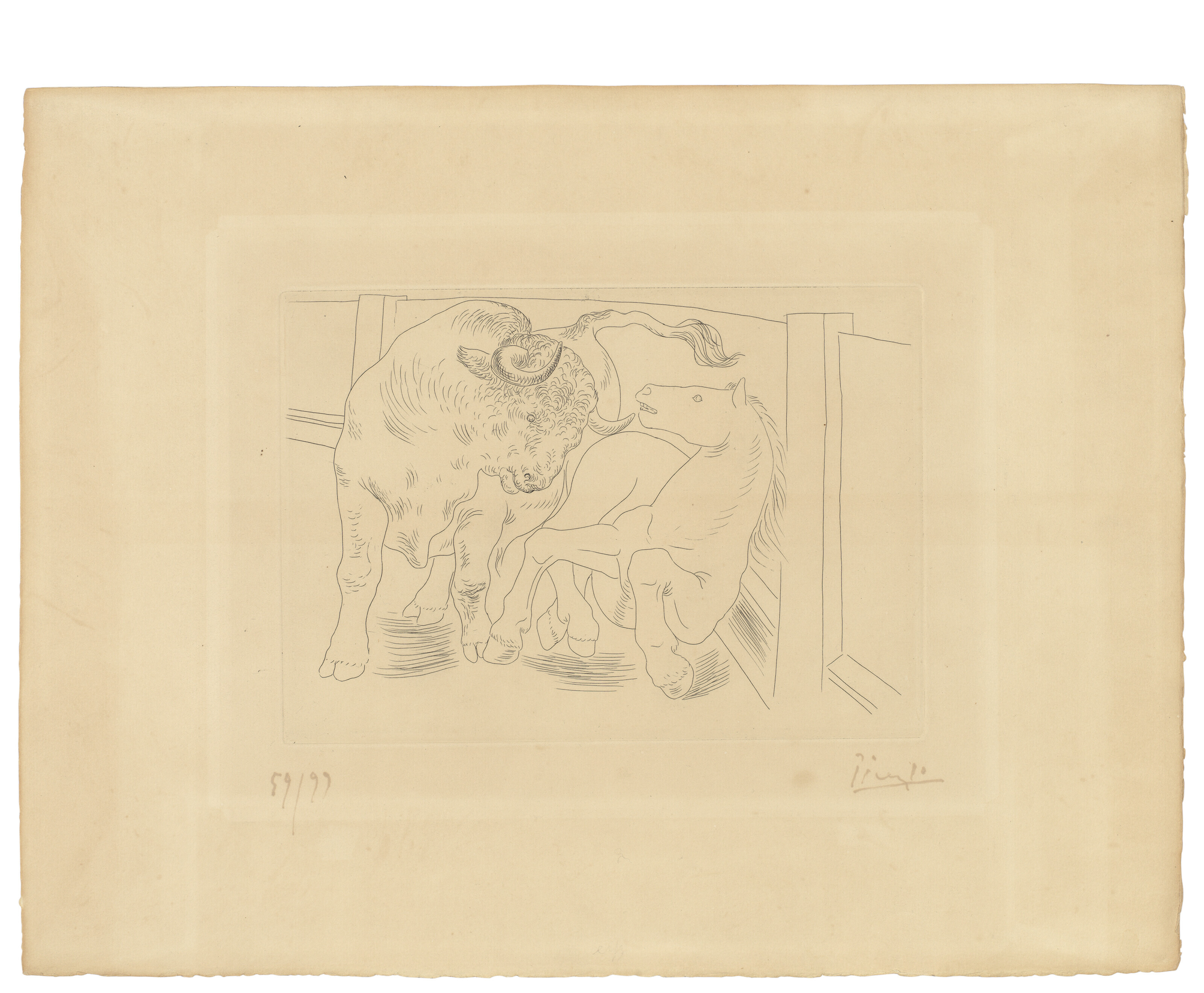 PABLO PICASSO (1881-1973), Taureau et cheval dans l’arene, from: Le ...