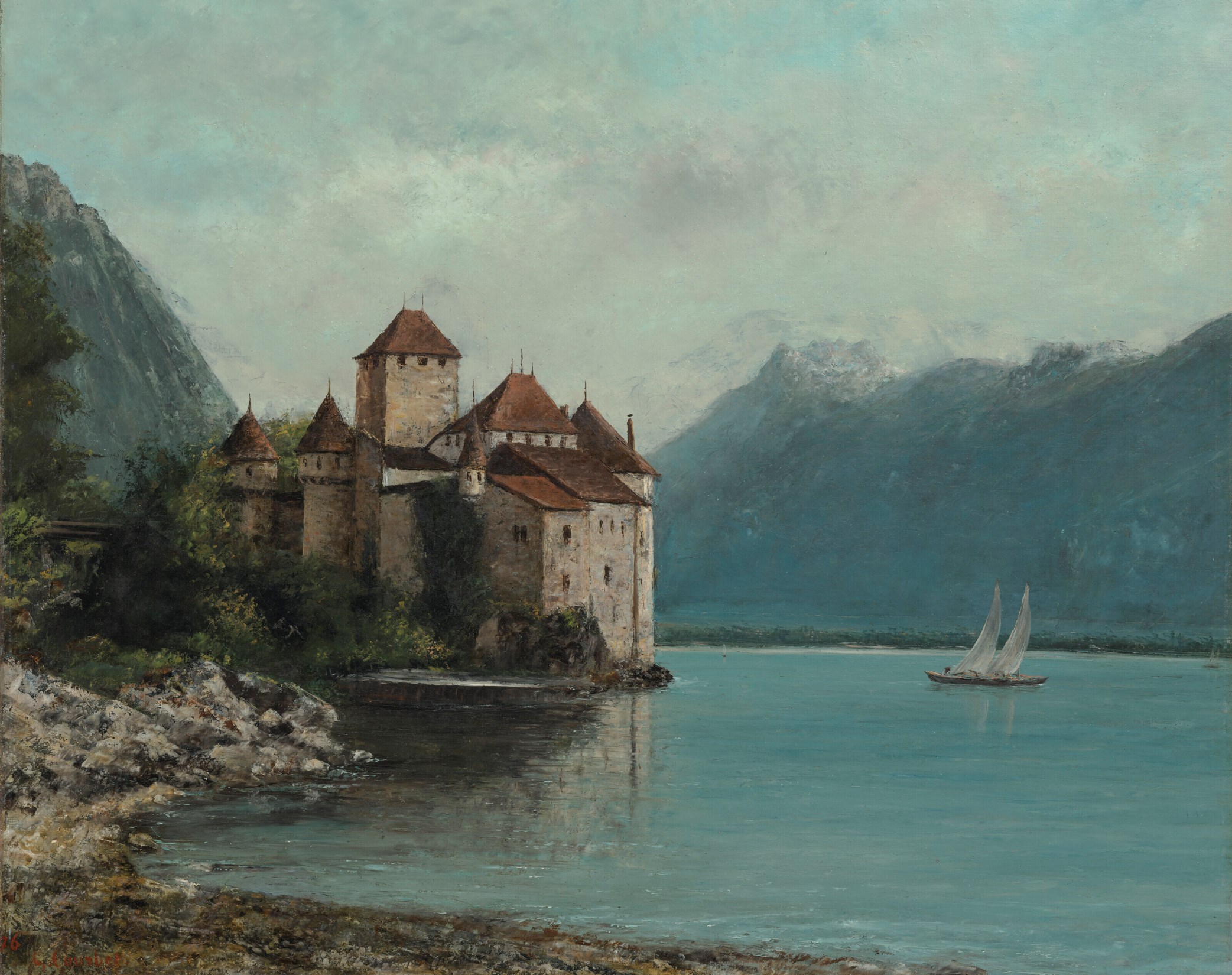 GUSTAVE COURBET (FRENCH, 1819-1877), Le Château de Chillon, Lake Geneva ...