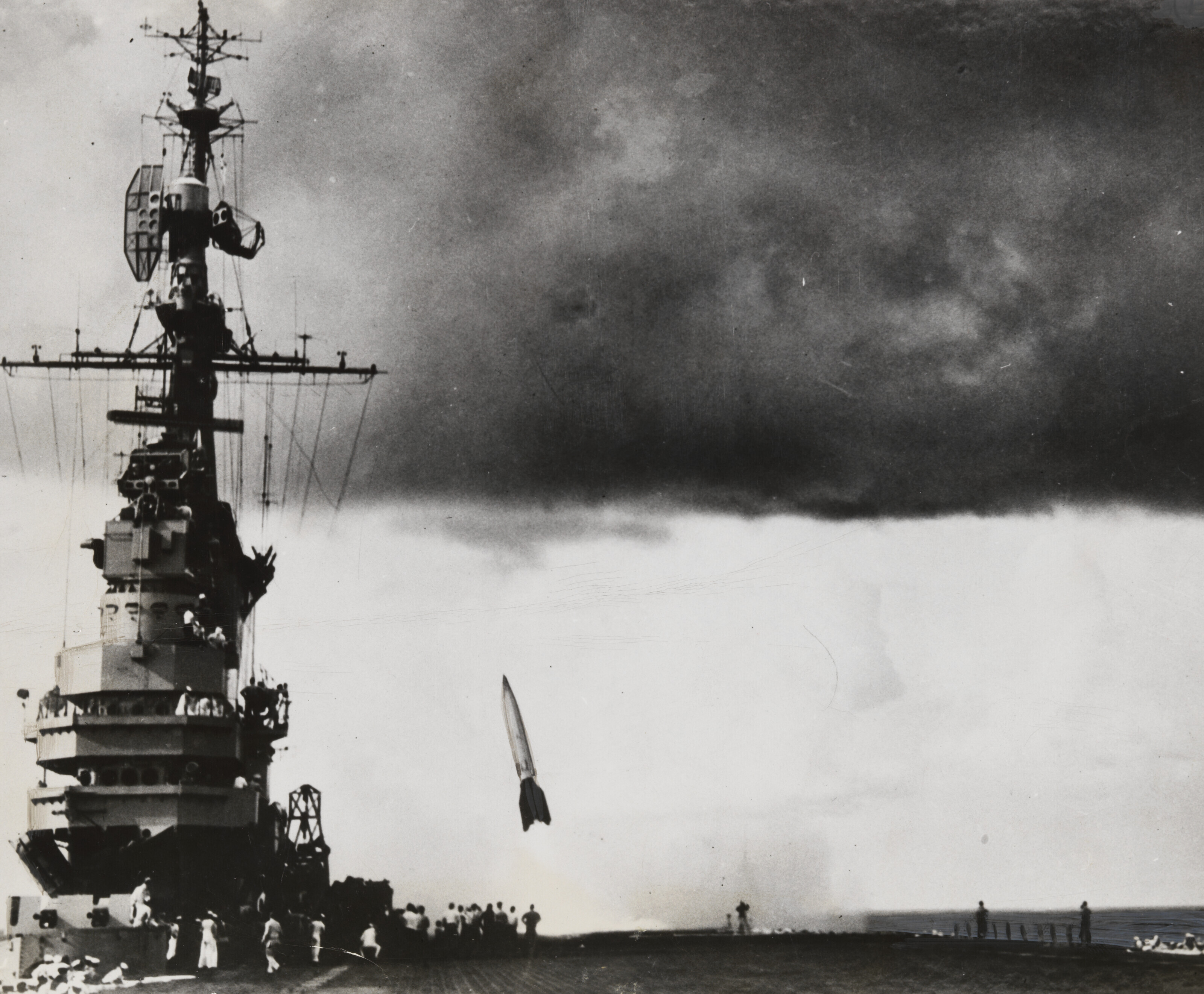 THE FIRST LAUNCH OF A V-2 ROCKET, FROM AN AIRCRAFT CARRIER, U.S. NAVY ...