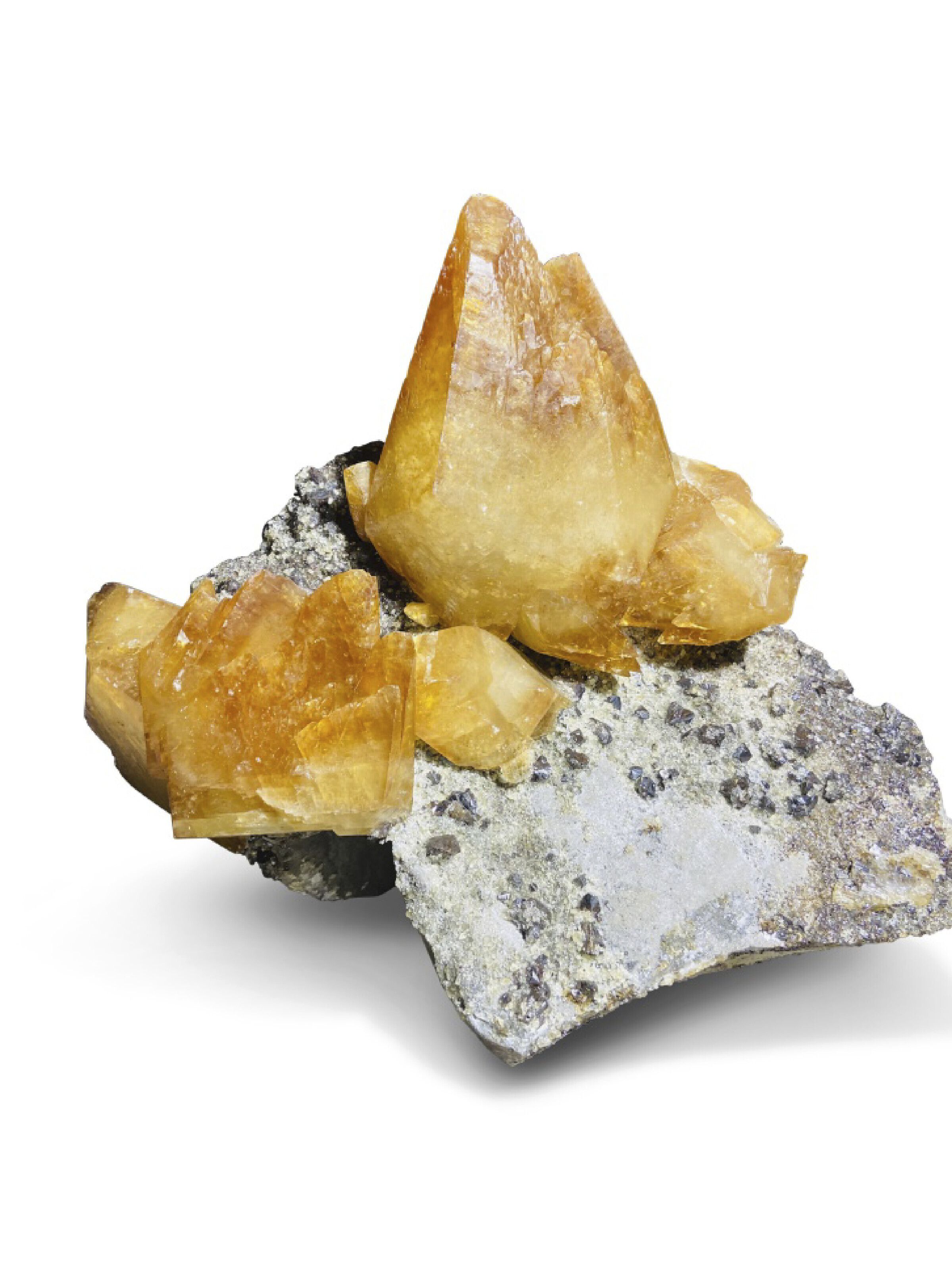 A CLUSTER OF LARGE ORANGE CALCITE CRYSTALS ON SPHALERITE, TENNESSEE ...