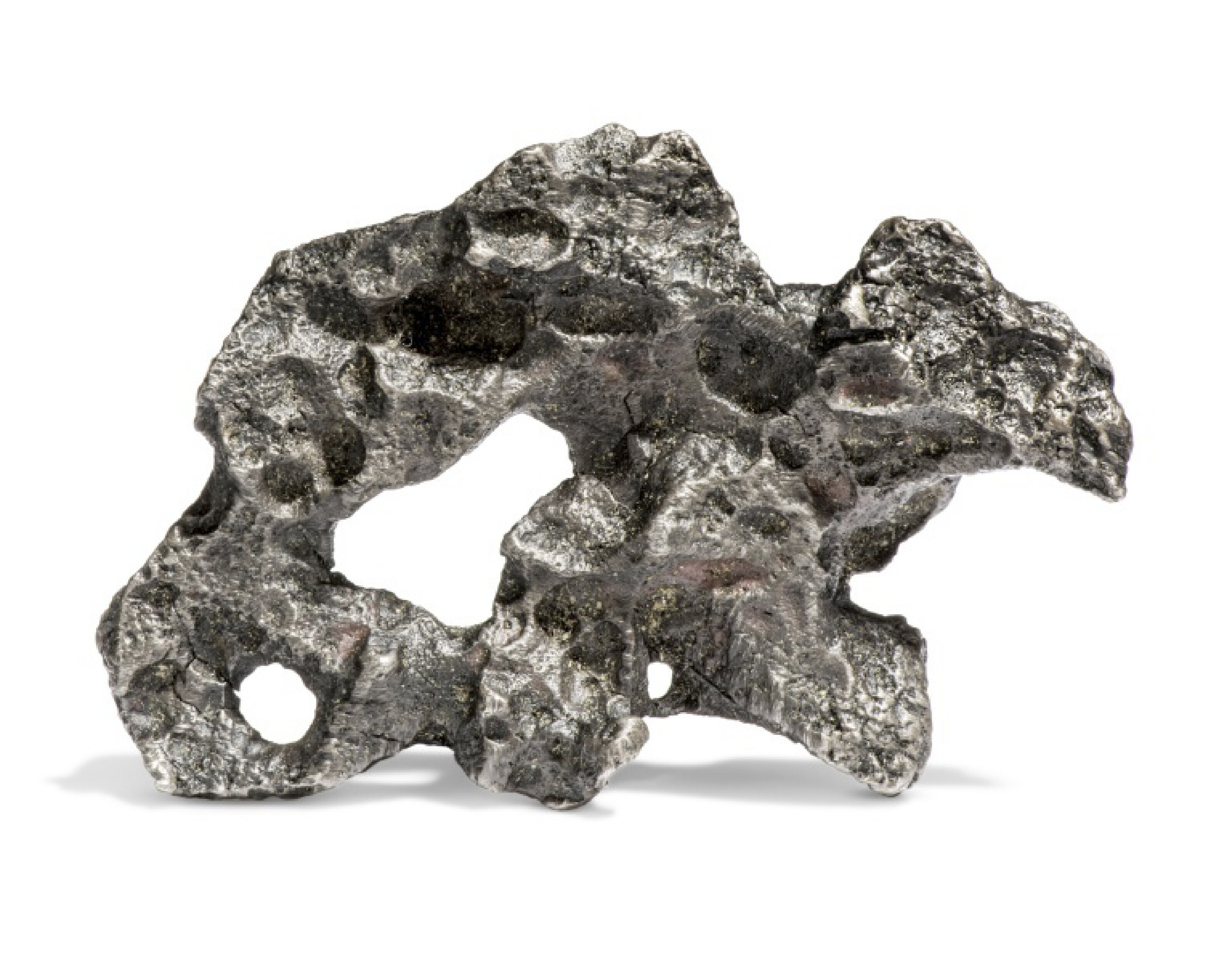 NATURAL HOLE IN PALM-SIZE CAMPO DEL CIELO METEORITE, IRON COARSE ...