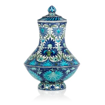 A WILLIAM DE MORGAN VASE AND COVER, CIRCA 1890, BLACK PAINTED W DE ...