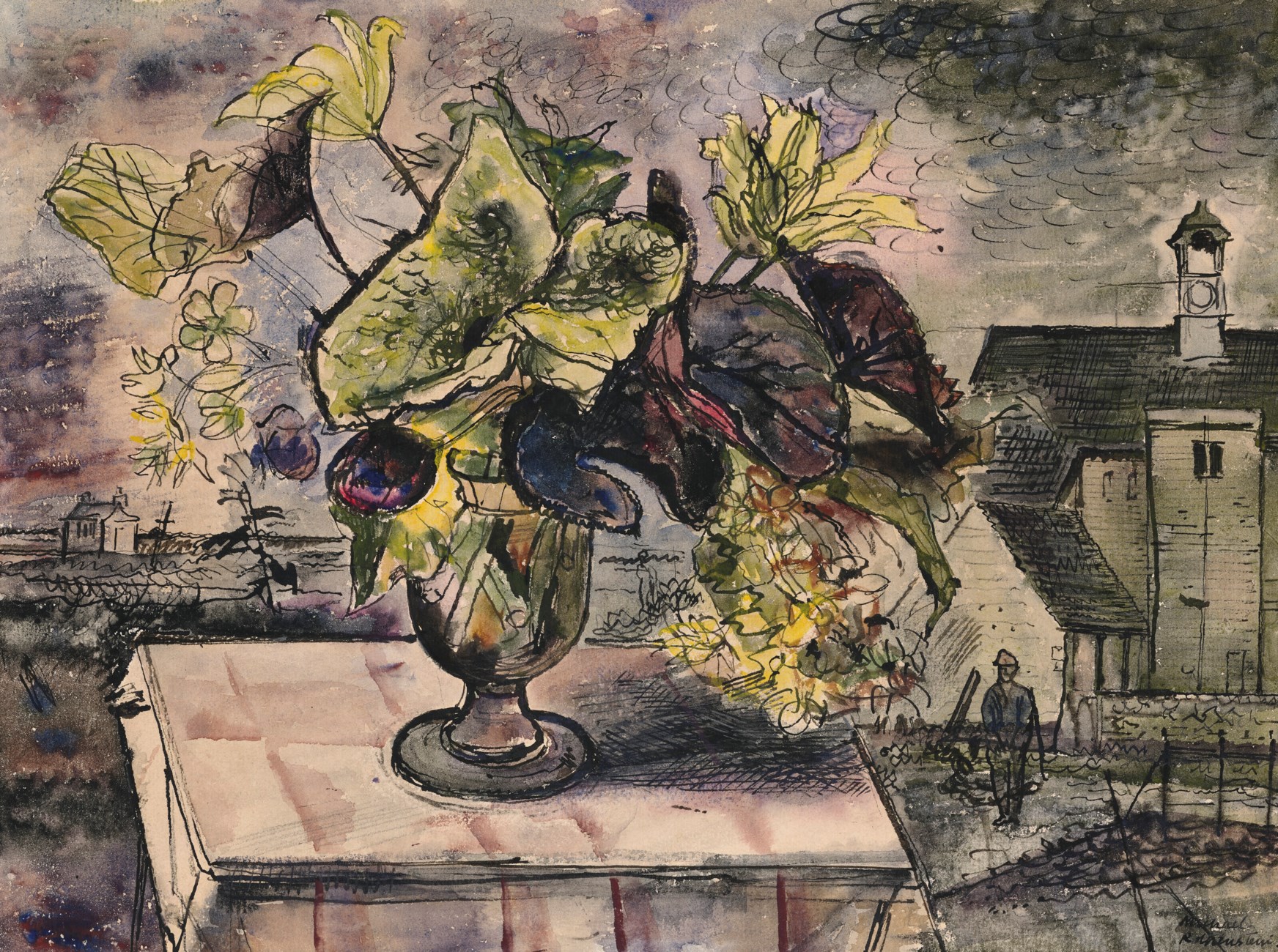MICHAEL ROTHENSTEIN, R.A. (1908-1993), Flowers in a landscape | Christie's