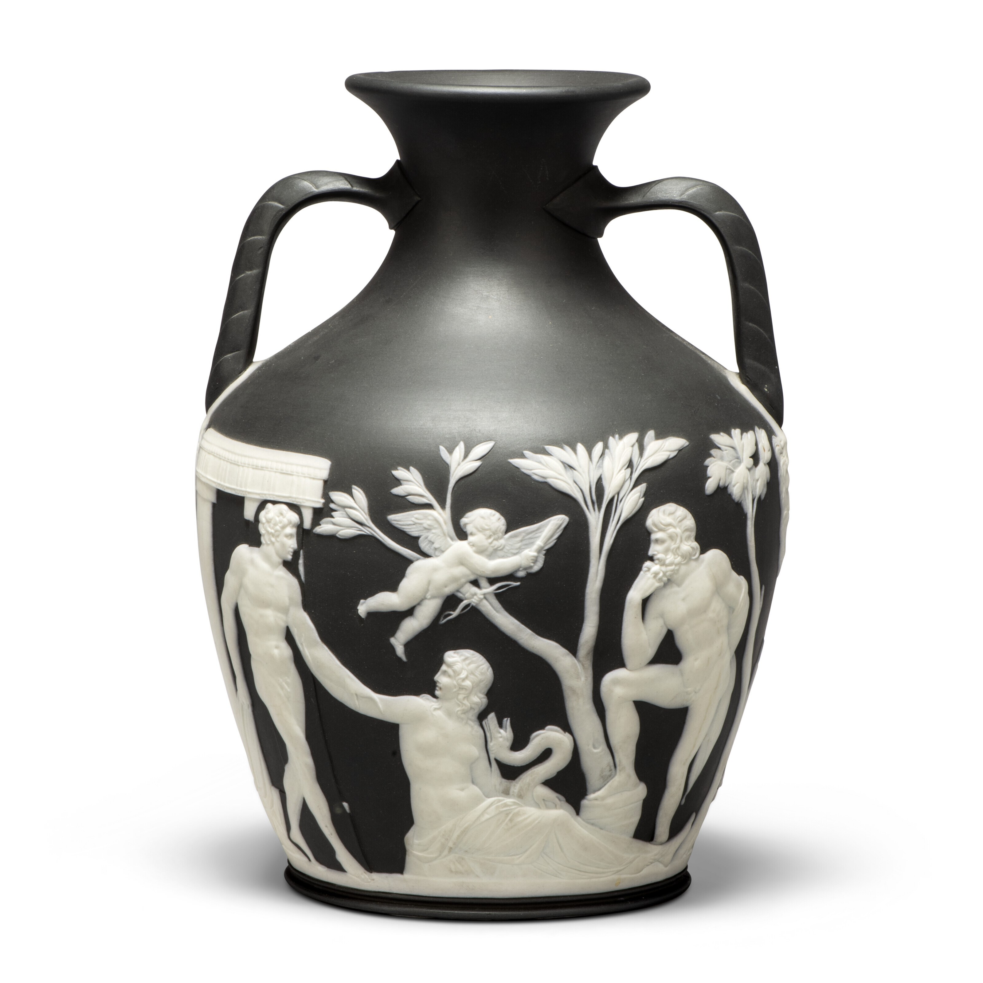 A WEDGWOOD BLACK BASALT COPY OF THE PORTLAND VASE, MID-19TH CENTURY ...