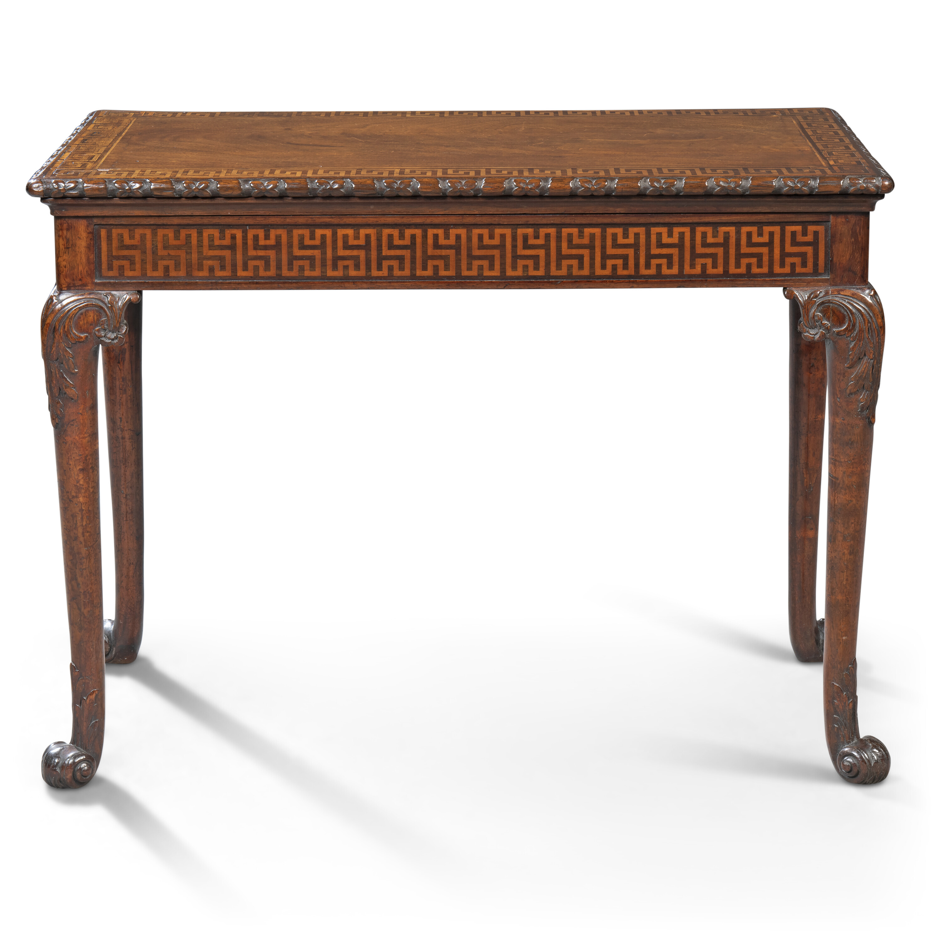 A GEORGE II PADOUK, MAHOGANY AND SYCAMORE CONCERTINA-ACTION CARD TABLE ...