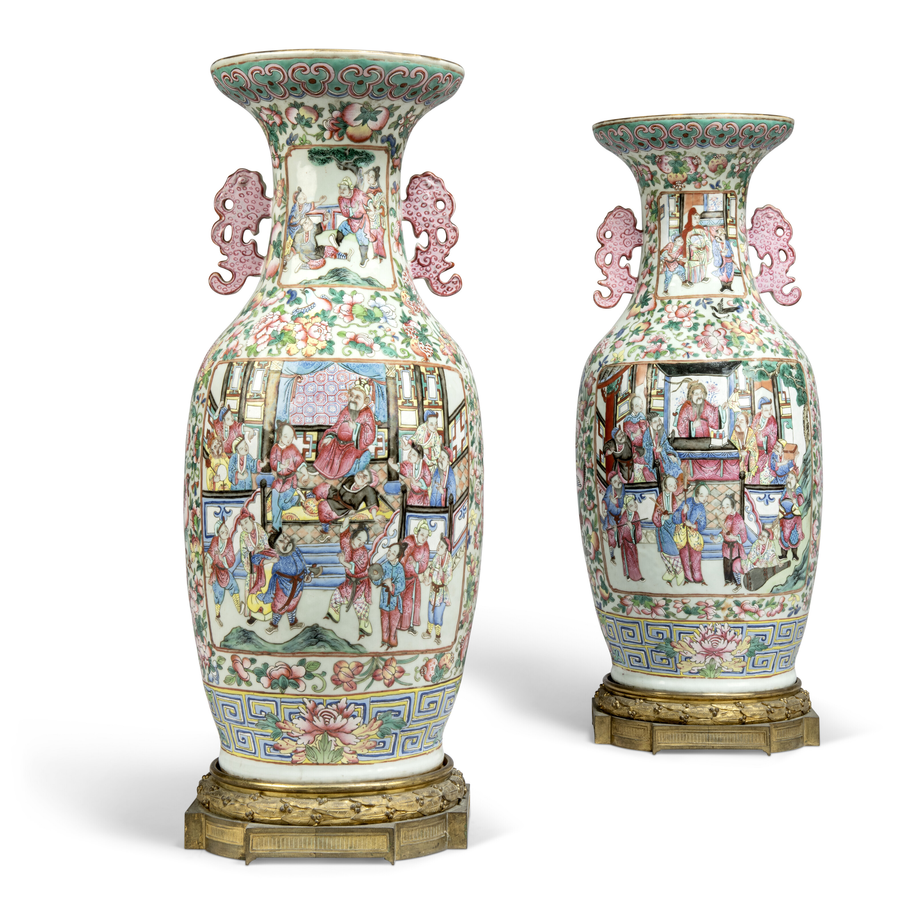 A LARGE PAIR OF CHINESE FAMILLE ROSE VASES, QING DYNASTY, 19TH CENTURY ...