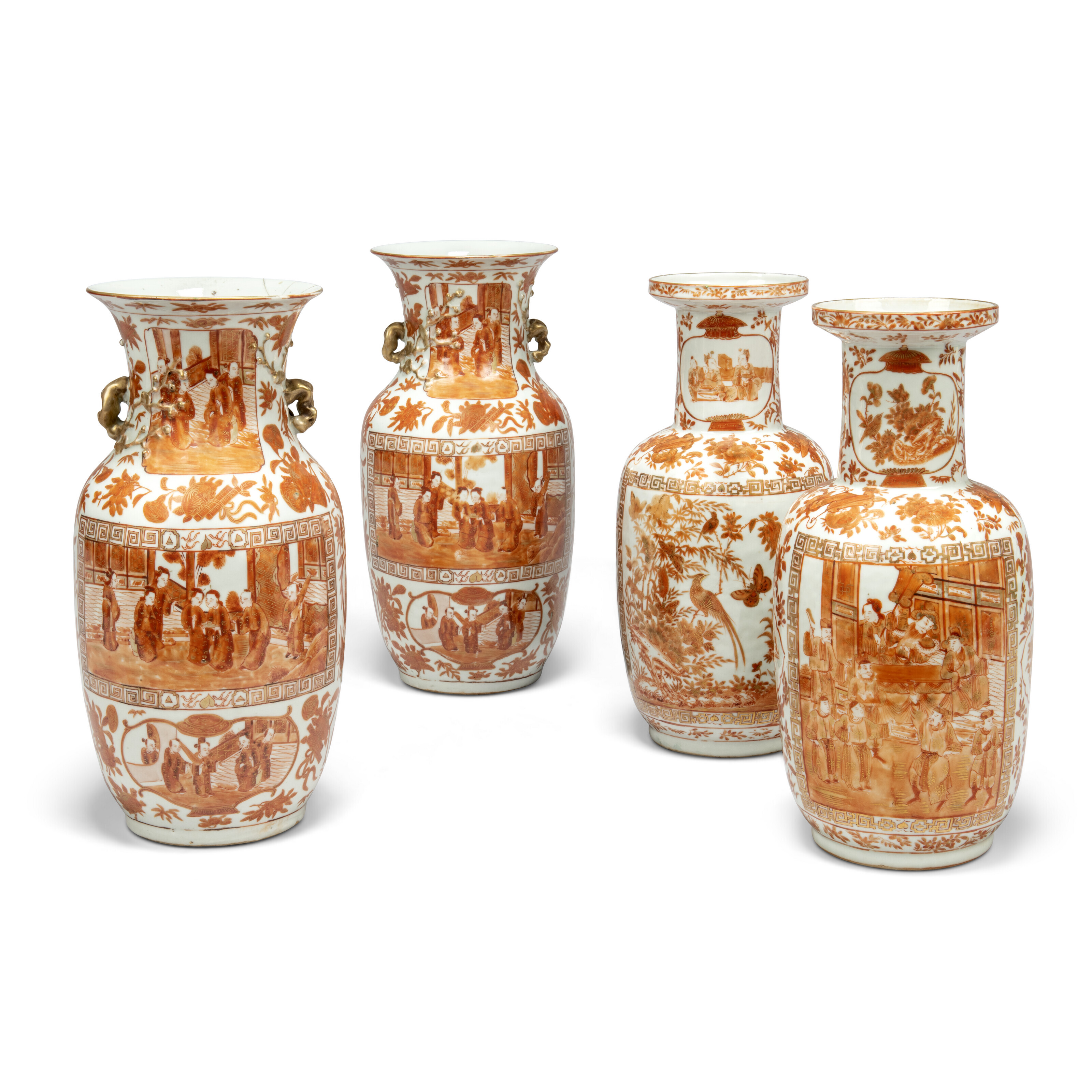 FOUR CHINESE IRON-RED AND GILT-DECORATED 'FIGURAL' VASES, 19TH CENTURY ...