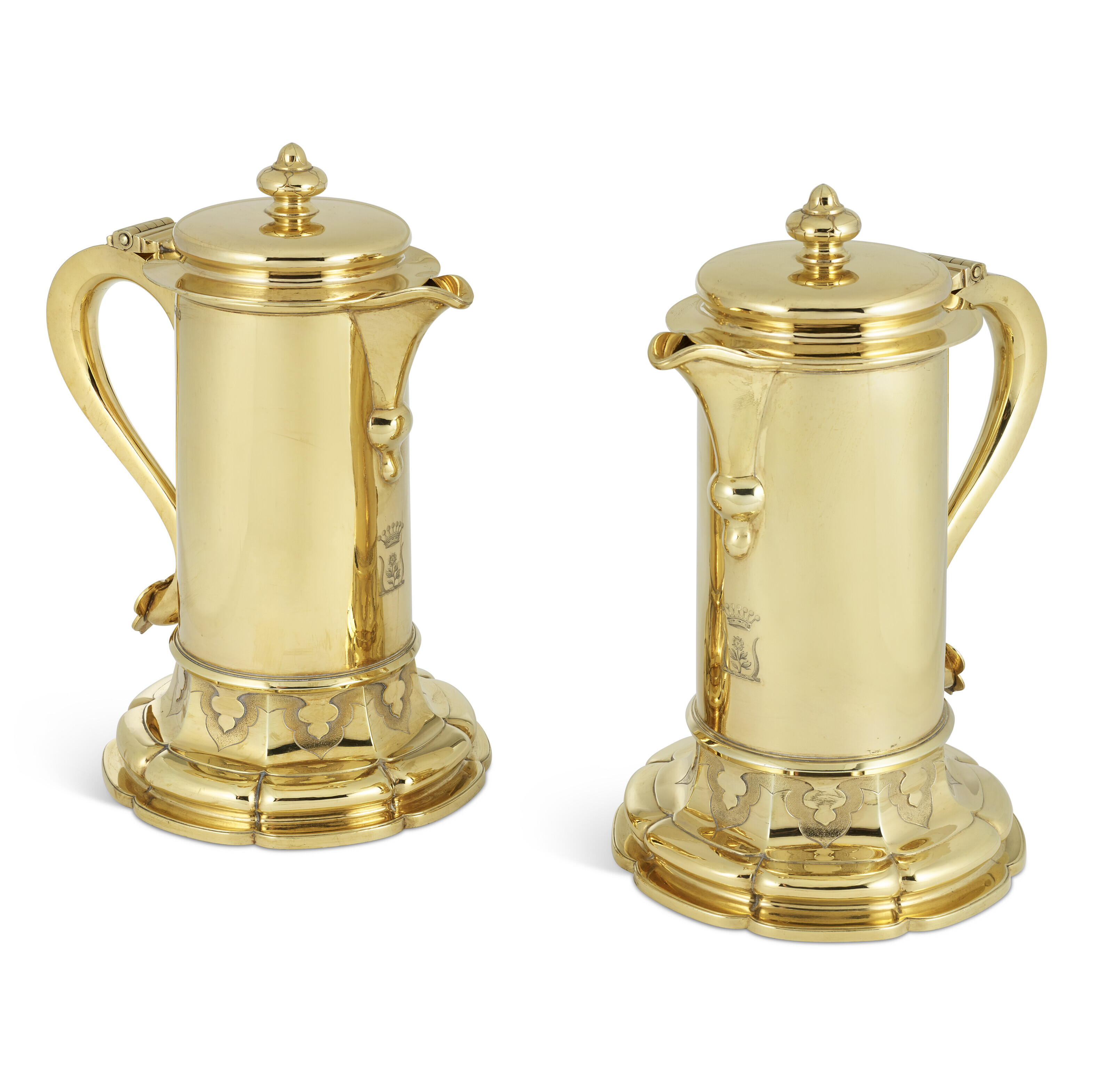 TWO GEORGE IV SILVER-GILT FLAGONS, MARK OF JOHN BRIDGE, LONDON, 1824 ...