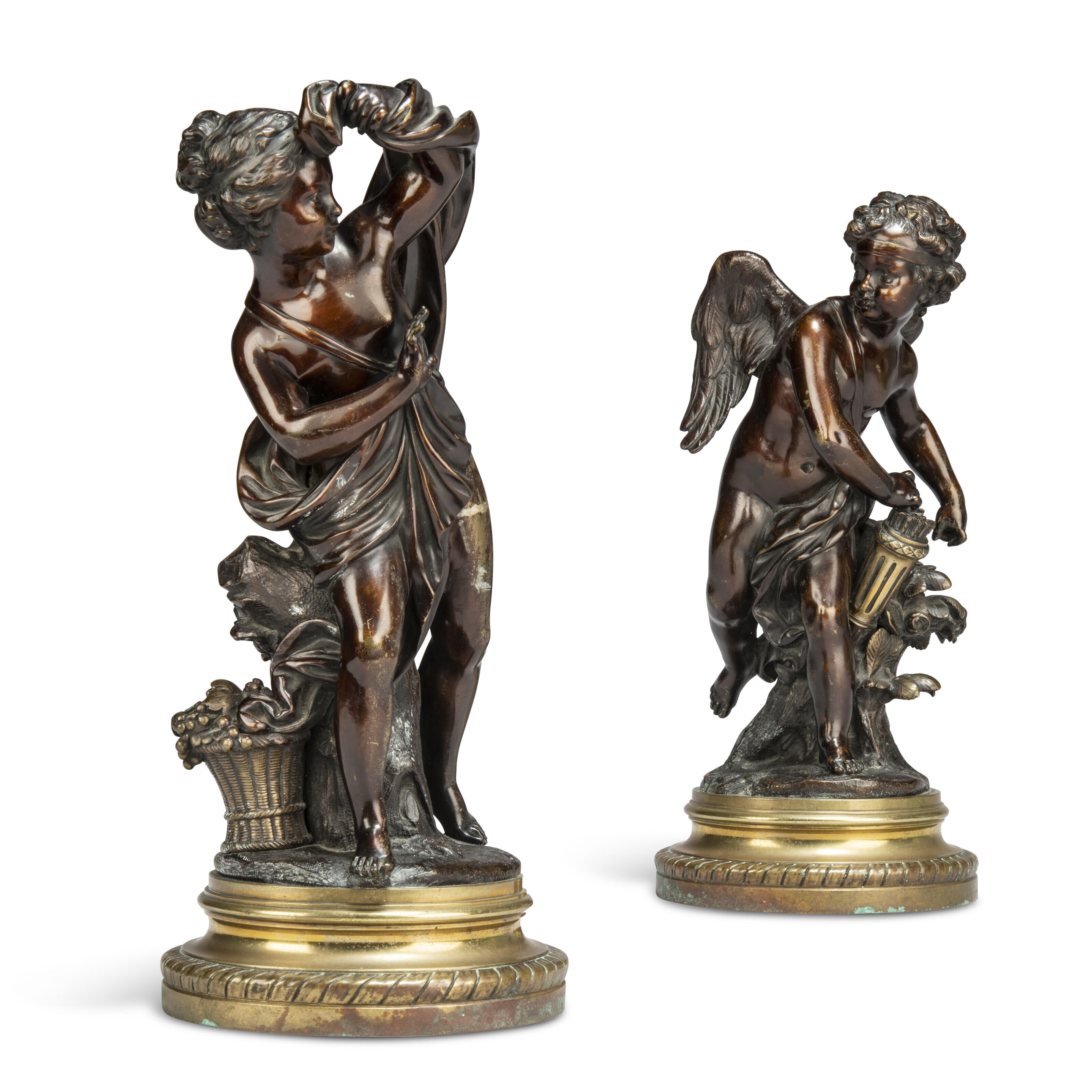 A PAIR OF FRENCH PATINATED-BRONZE FIGURES OF CUPID AND PYSCHE, SECOND ...