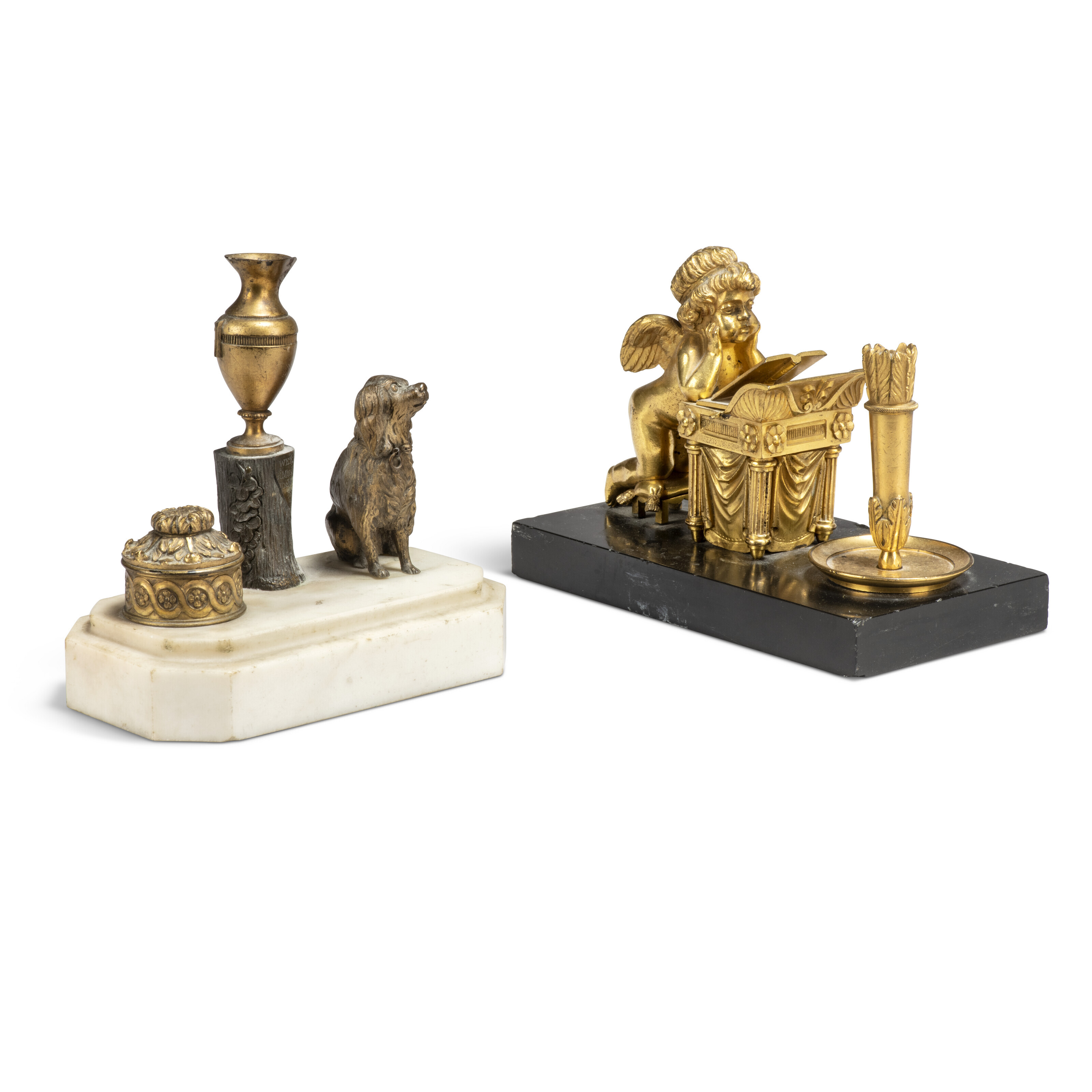 TWO LATE GEORGE III ORMOLU-MOUNTED 'WEEKS MUSEUM' INKSTANDS, RETAILED ...
